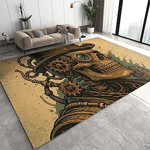 6x9 Steampunk Skull Area Rugs - Mechanical Gear Skull Rugs for Living ...