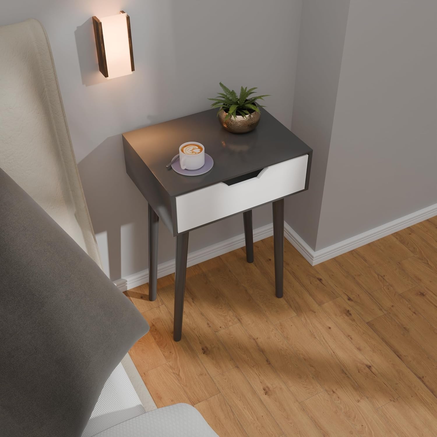 ETIQUETTE ART Modern Bedside Table with Solid Wood Legs, Minimalist and ...