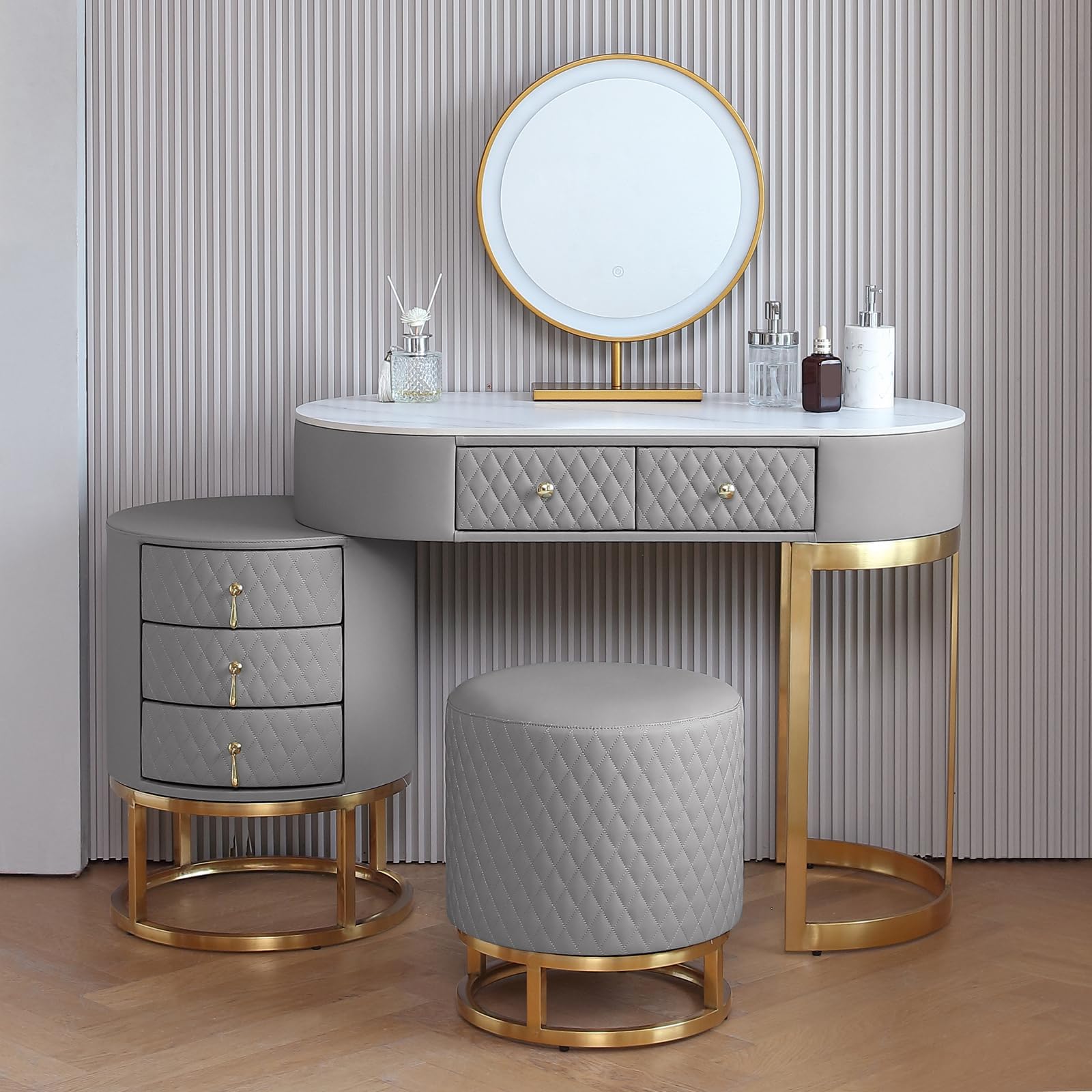 Amazon.com: Makeup Vanity Desk with Lighted Mirror and Glass Top, Large ...