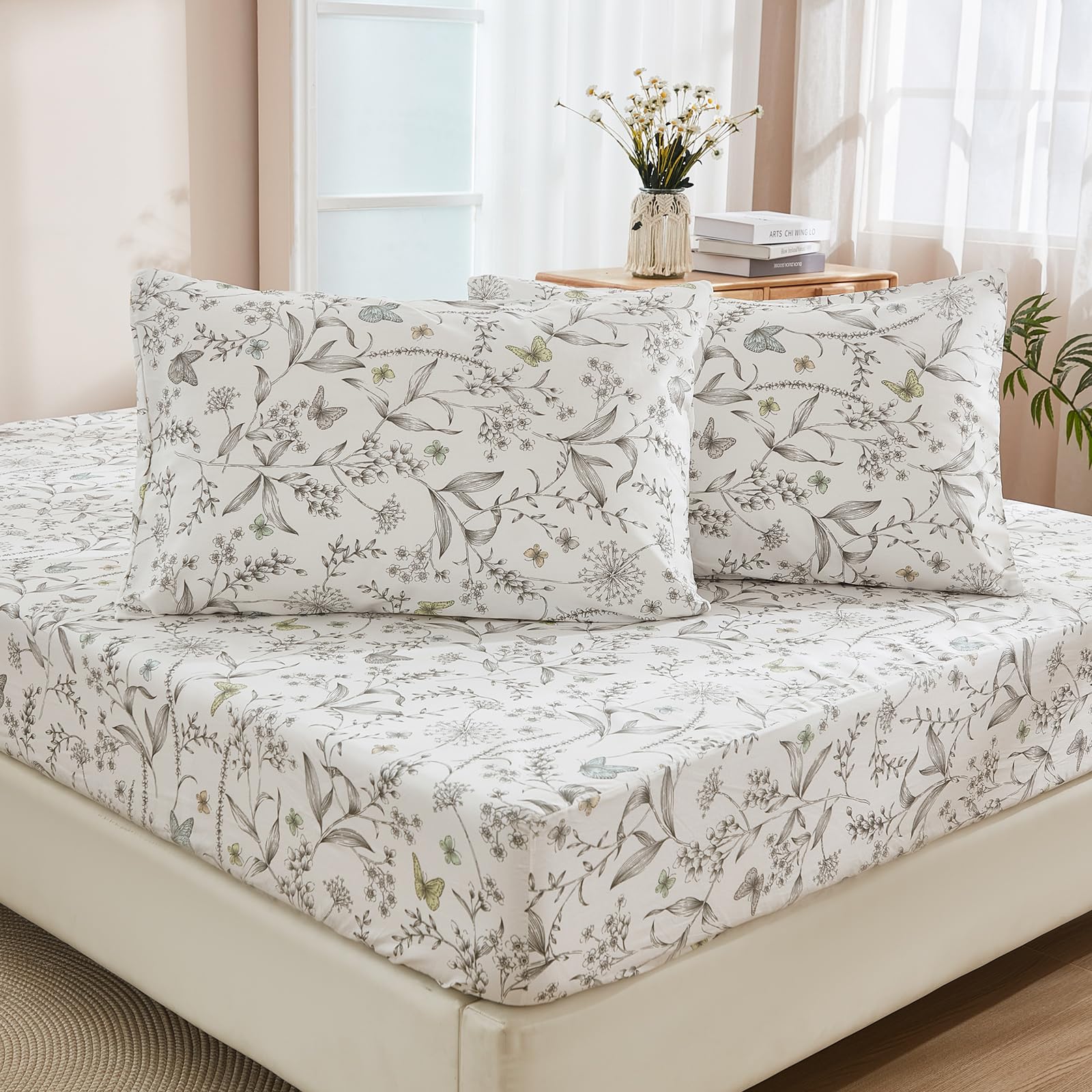 Amazon.com: Cozaline 100% Cotton Floral Sheets for Queen Size Bed ...