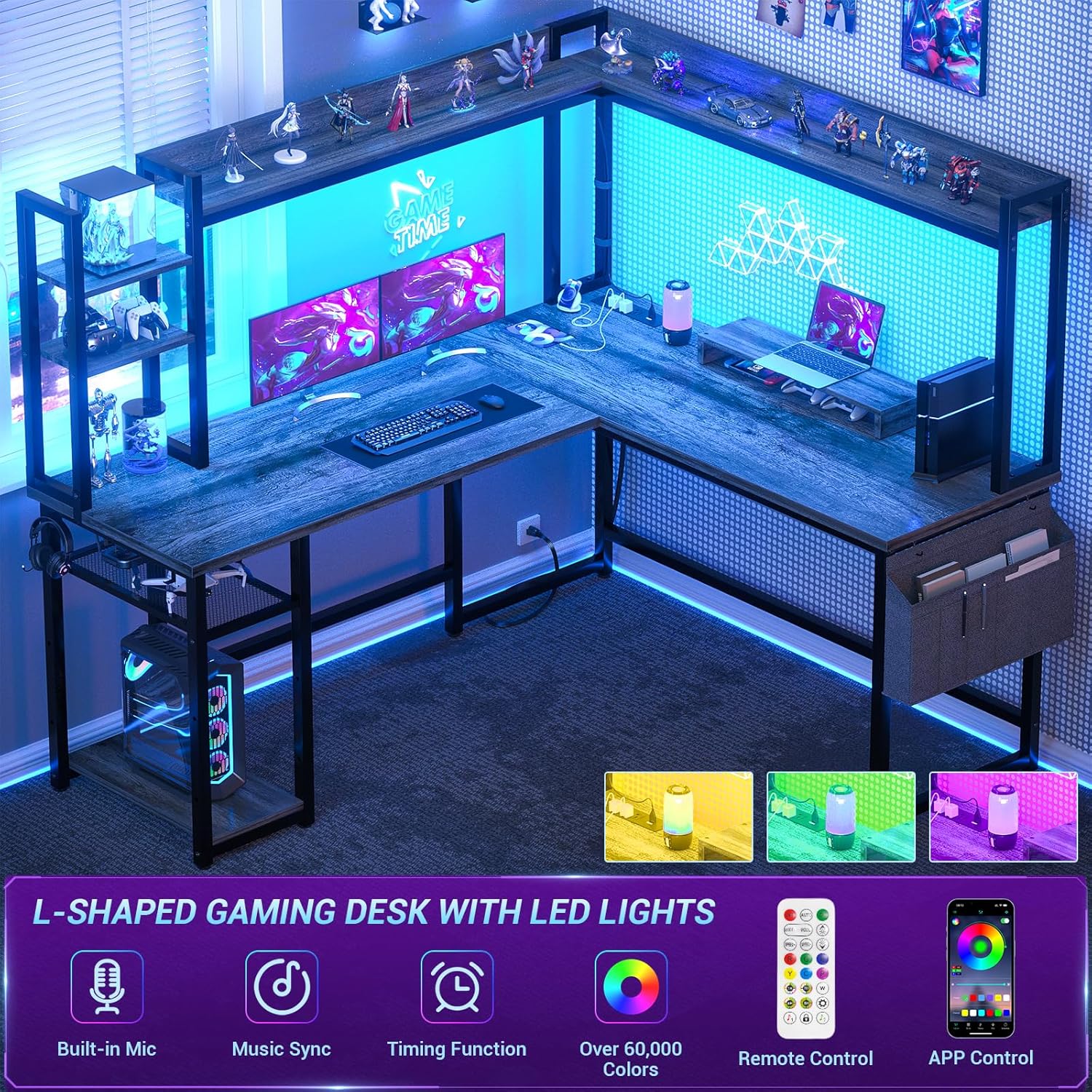 Aheaplus L Shaped Gaming Desk, Reversible L Shaped Desk with Power ...