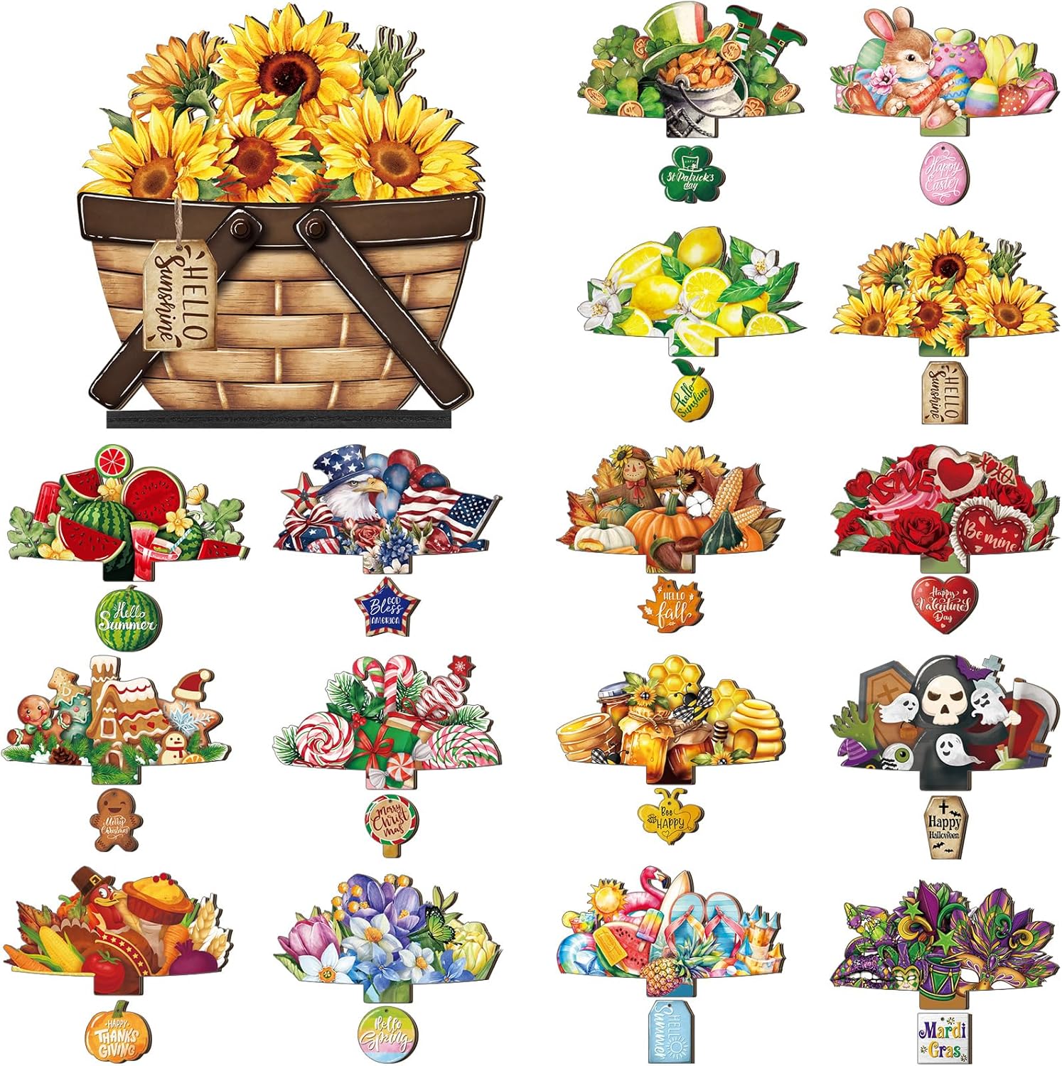 Amazon.com : Yalikop 16 Pcs Interchangeable Seasonal Flower Basket Sign ...
