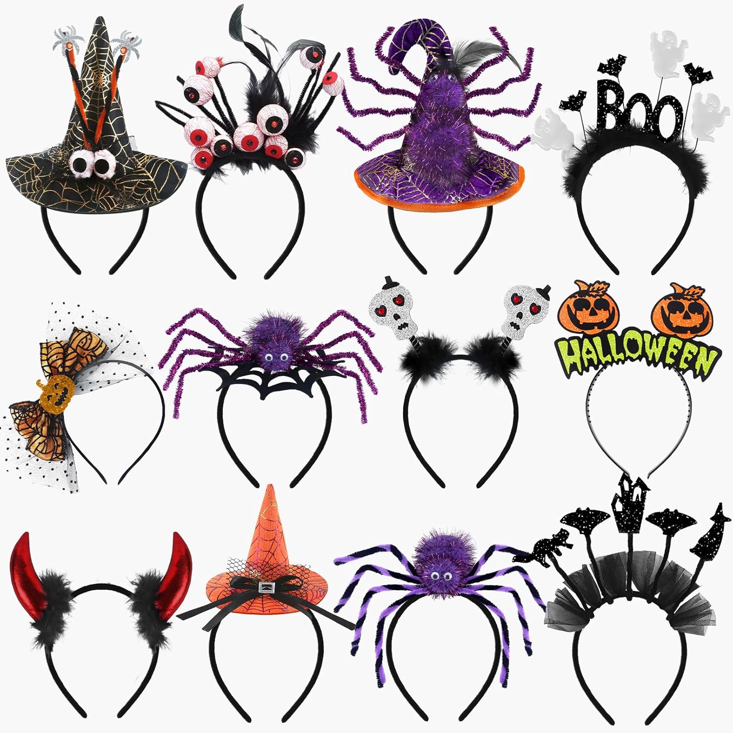 Amazon.com: 12Pcs Halloween Headband for Women Kids, Pumpkin Witch Hat ...