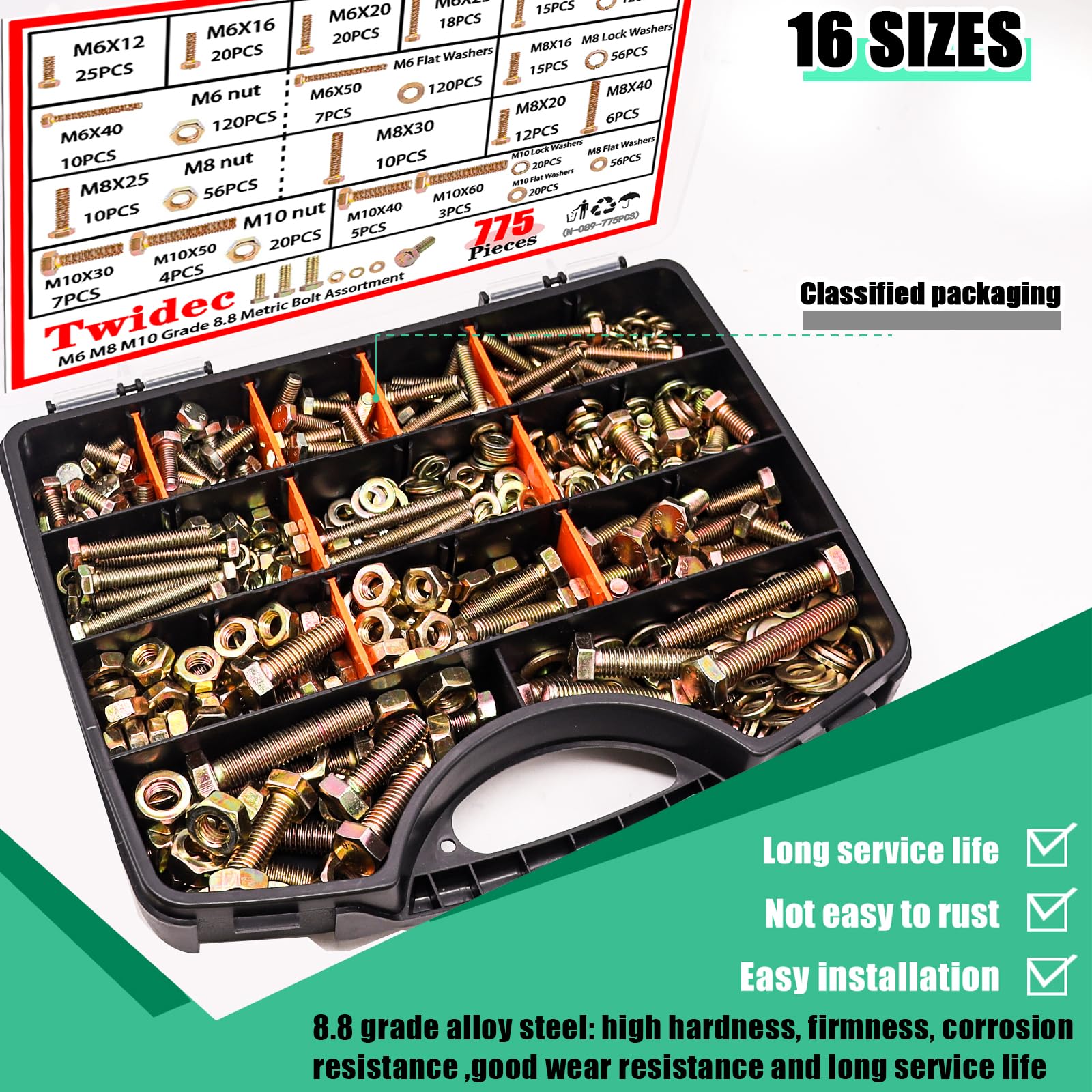 Snapklik.com : Twidec/775PCS Metric Bolt Assortment,Grade 8.8 Hex Head ...