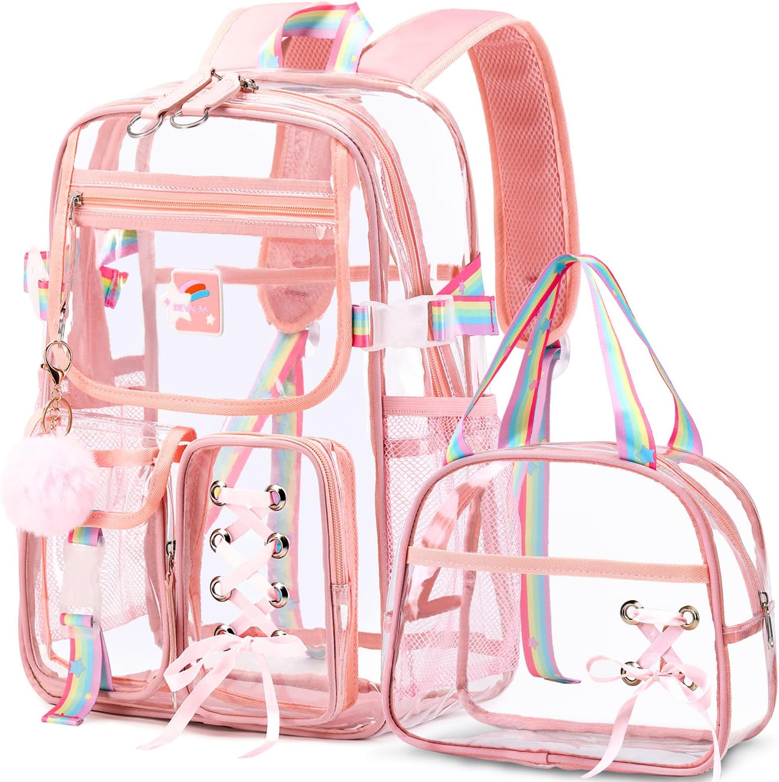 Amazon.com: Kacctyen 3 Pcs Pink Clear Backpack Heavy Duty for Girl Boy ...