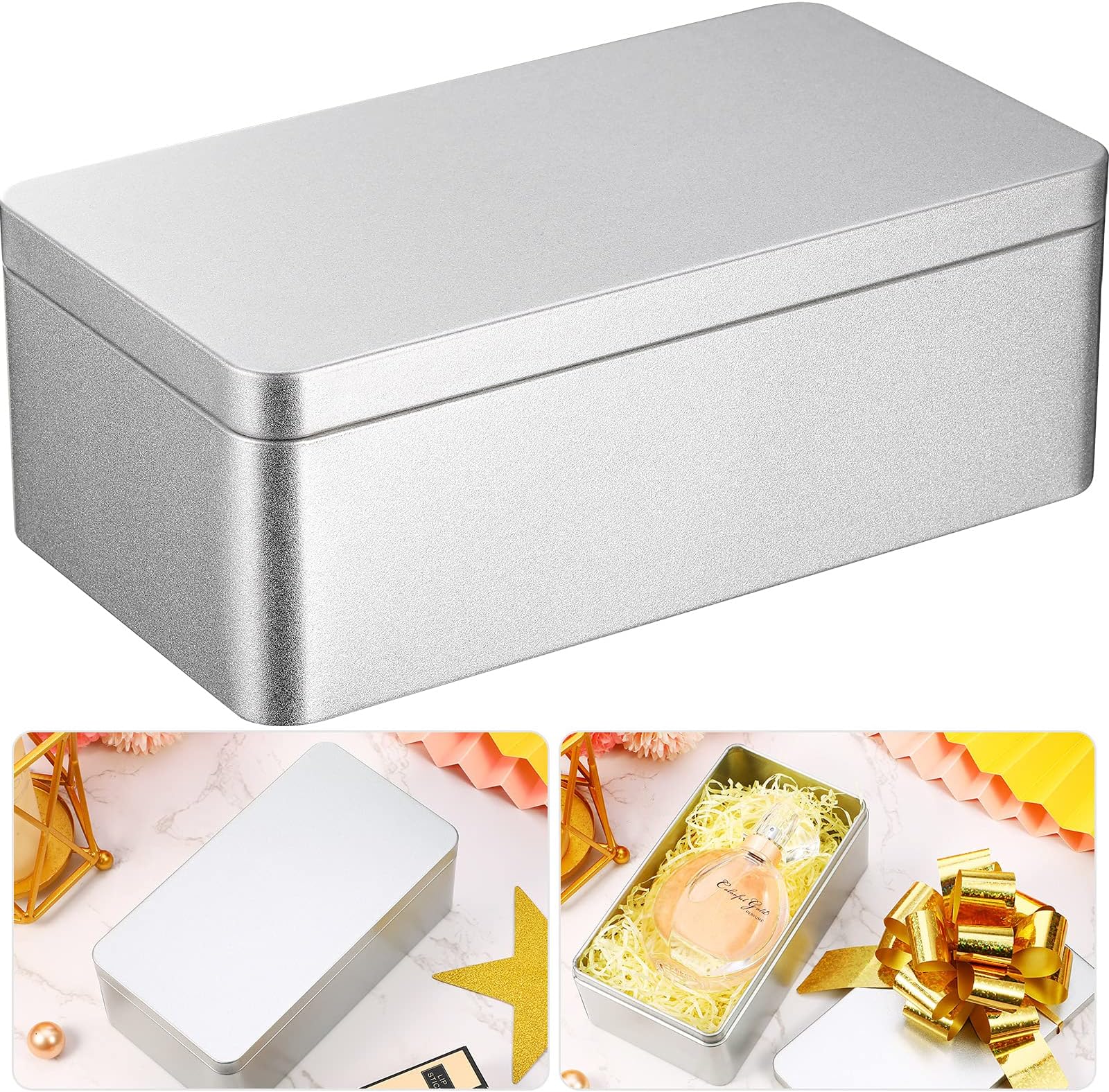 Amazon.com: Rectangular Metal Storage Tin Box with Windowed Hinged Lid ...