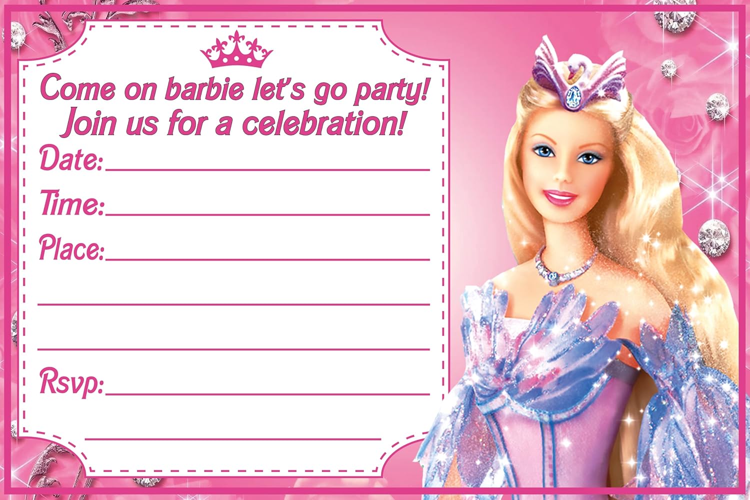 Set of 30 Barbi-Themed Happy Birthday Invitation Cards & Envelopes ...