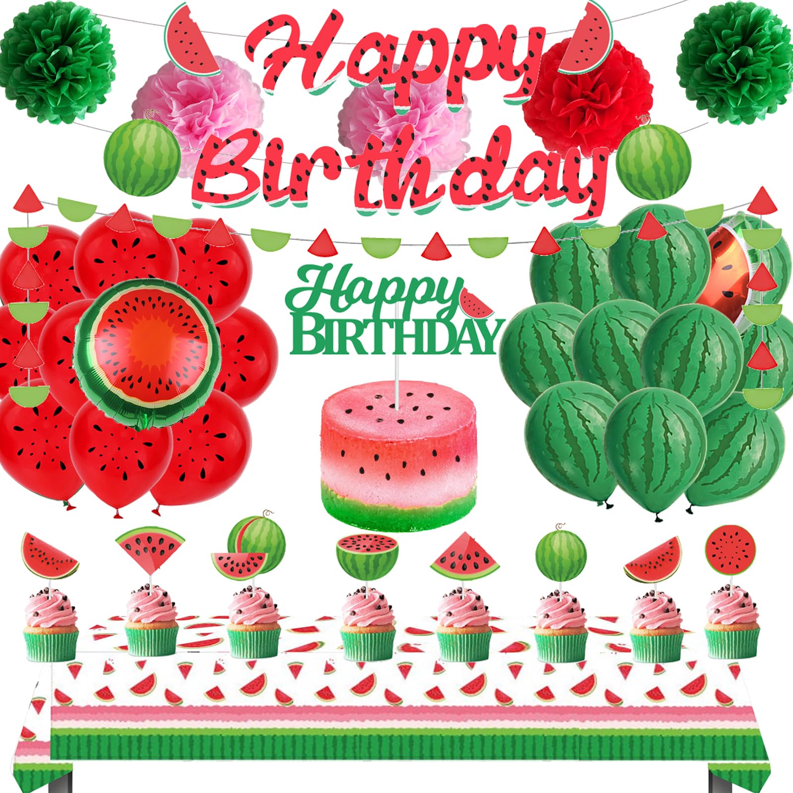 Amazon.com: Watermelon Birthday Party Decorations Set, Watermelon Happy ...