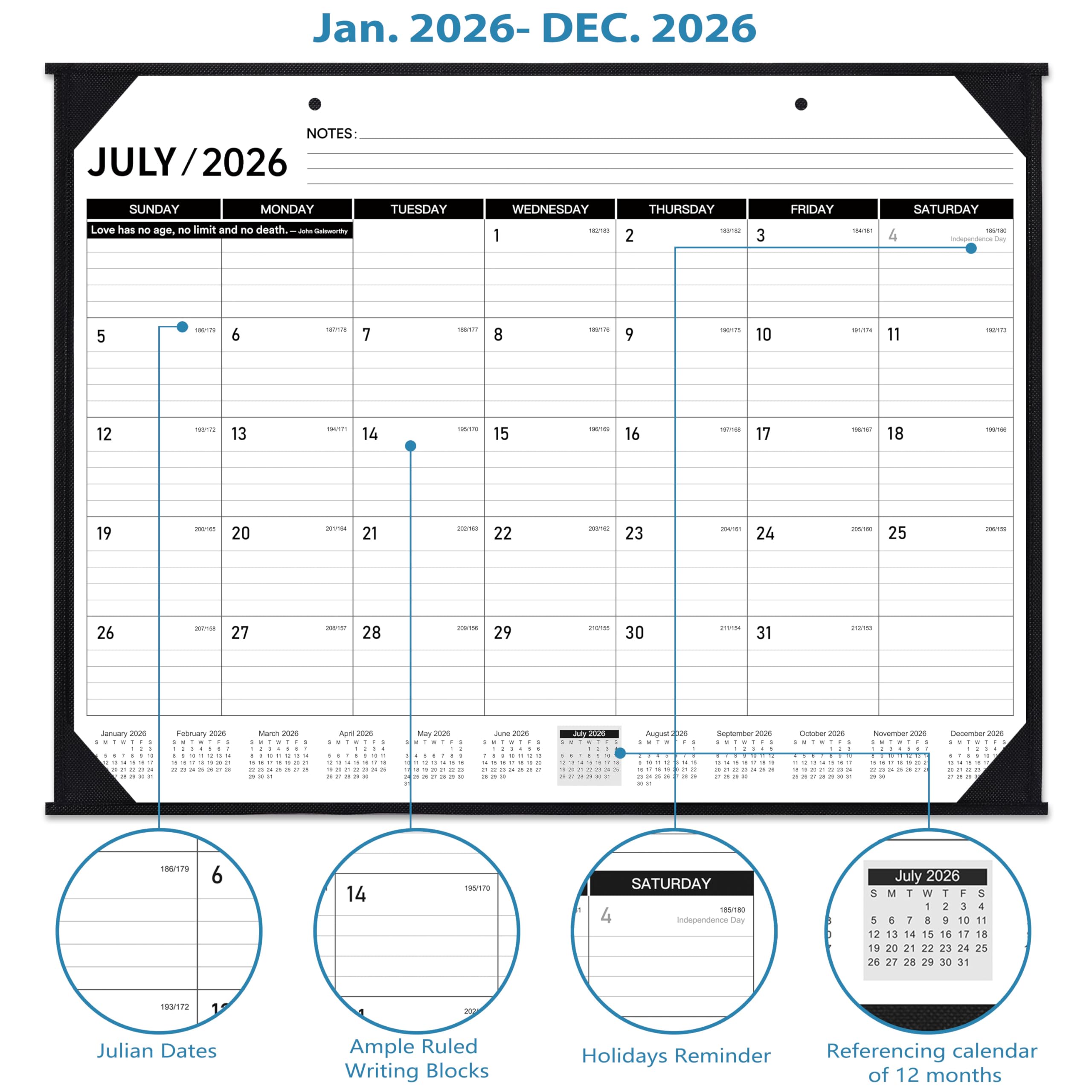 Snapklik.com : 2026 Desk Calendar - JAN 2026 DEC 2026, 22" X 17", Large ...