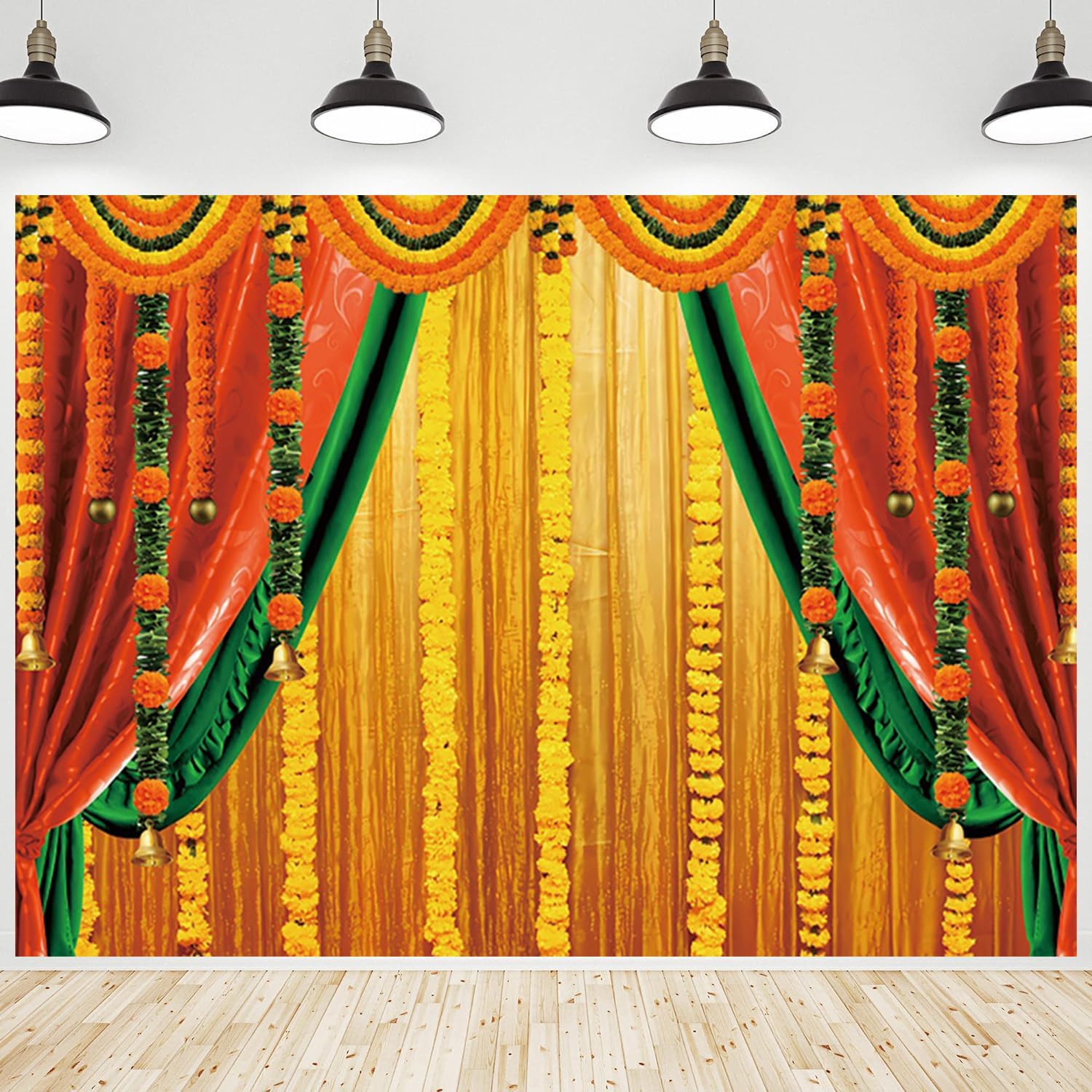 Amazon.com : CRTPOD Indian Pooja Backdrop Orange Yellow Diwali Ganpati ...