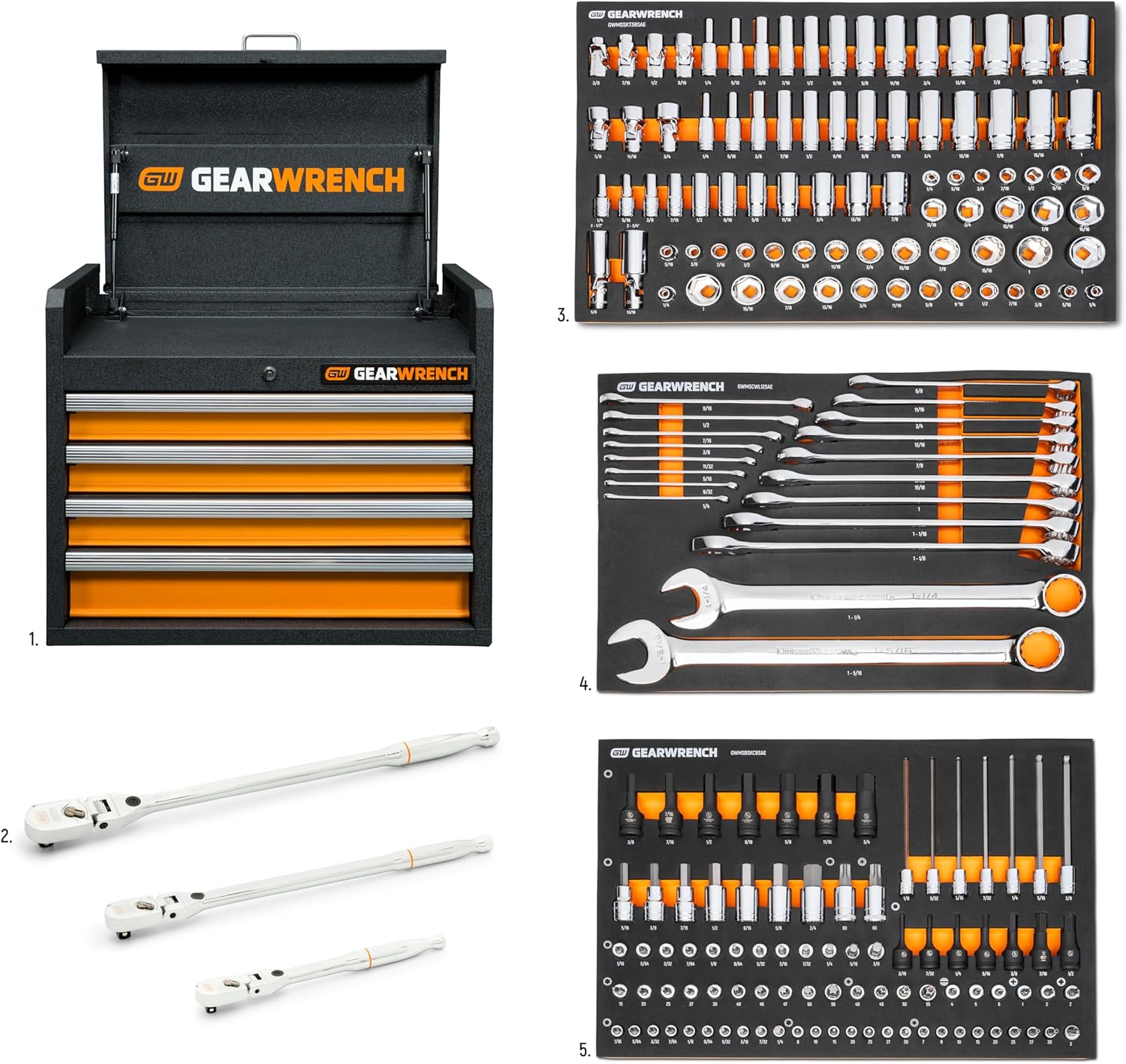 GEARWRENCH 195-Piece SAE Mechanics Modular Tool Set | 26" 4 Drawer GSX Series Tool Chest | All ...