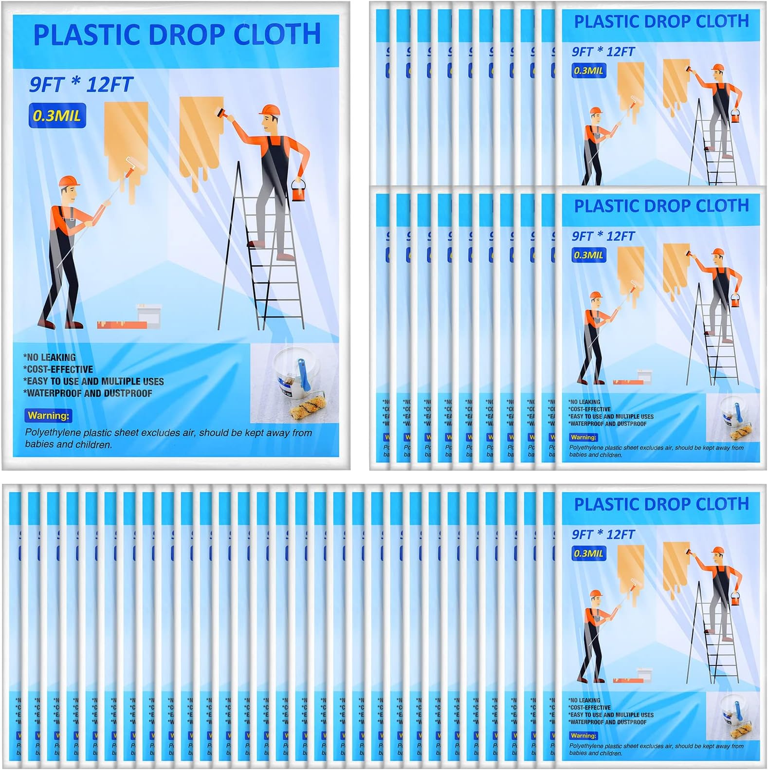 50 Pieces Plastic Drop Cloths for Painting 9 x 12 ft Paint Drop Cloth ...