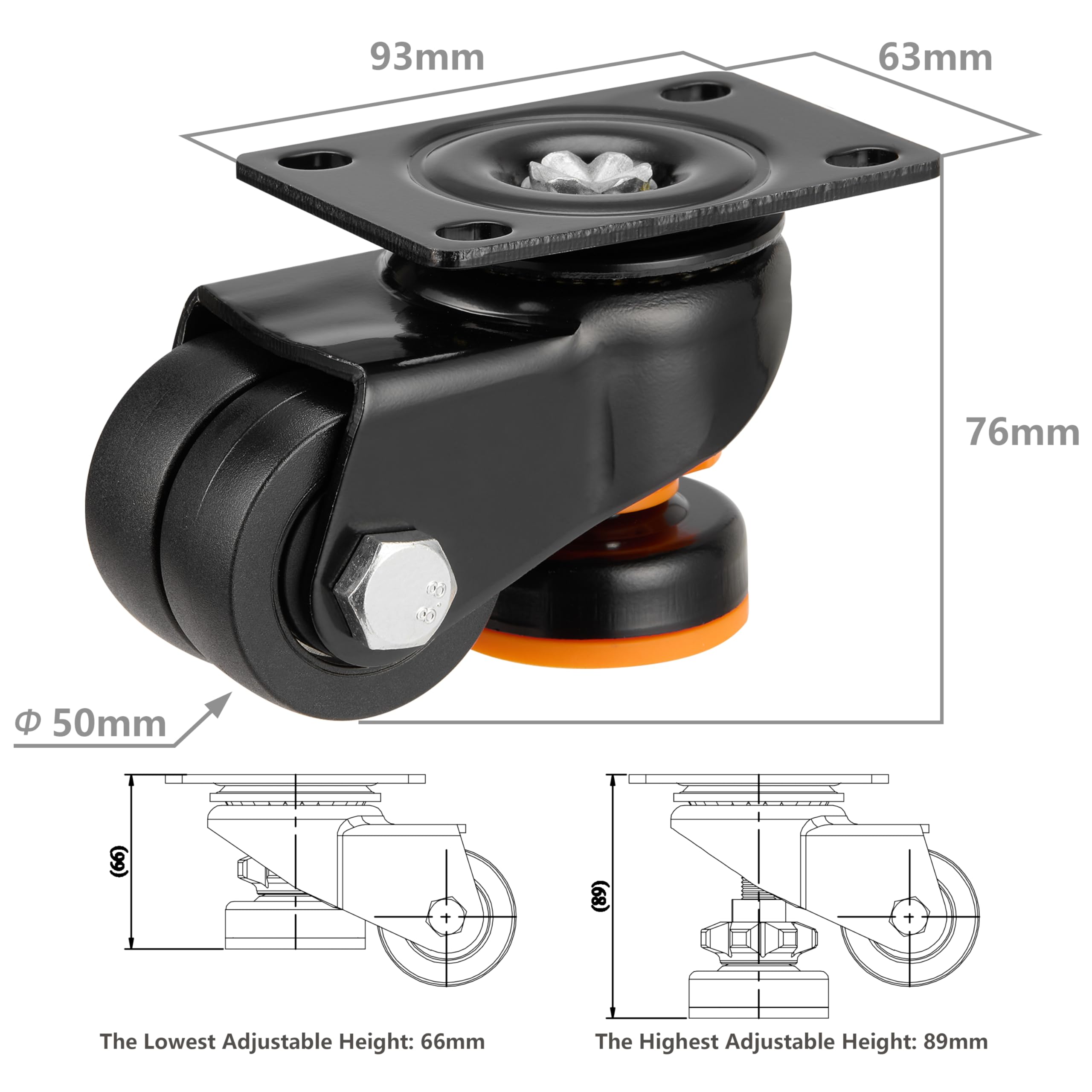 Snapklik.com : Leveling Casters Set Of 4 Heavy Duty Retractable Wheel ...