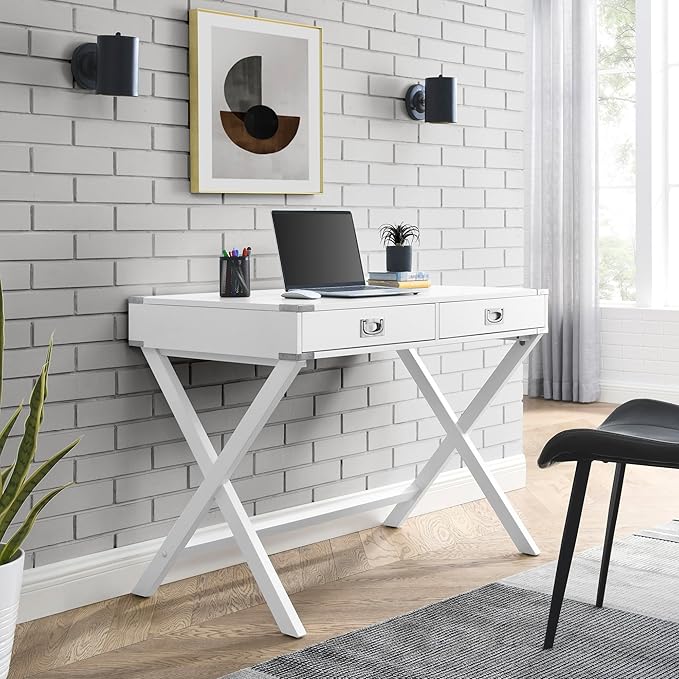 Amazon.com: Senviy Computer Desk with 2 Storage Drawers, Modern Solid ...