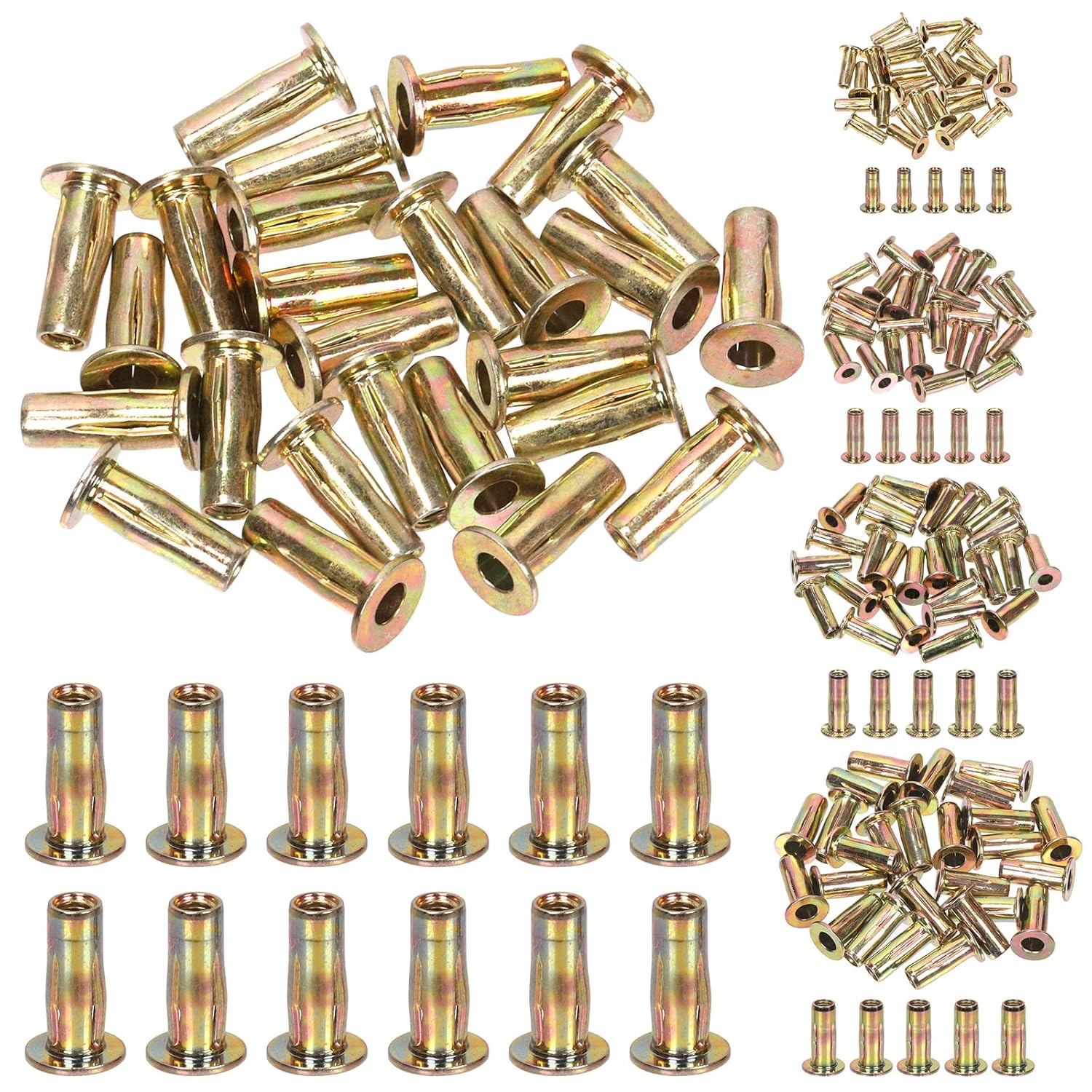 Mardatt 26Pcs M4 Multi-Grip Rivet Nut Zinc-Plated Flat Head Shank ...