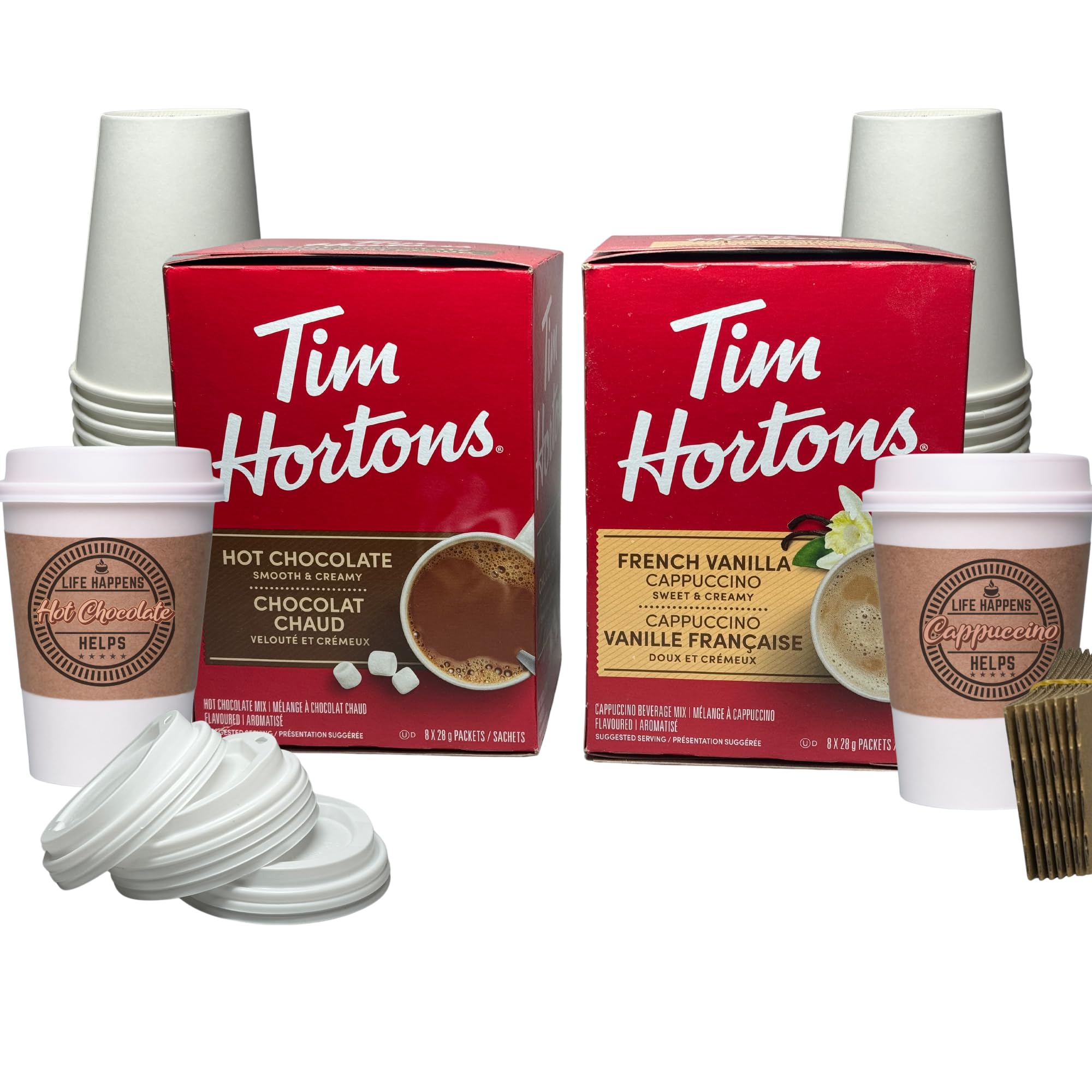 Hot Chocolate Powder & French Vanilla Cappuccino Cup Bundle with 8 Tim ...