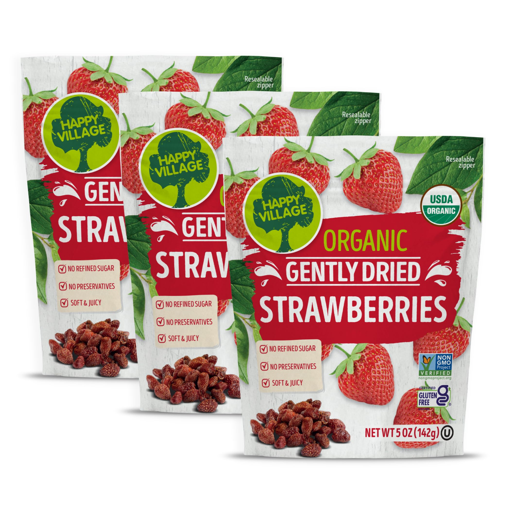 Amazon.com: Happy Village Organic Whole Dried Strawberries, 15 OZ (3 ...