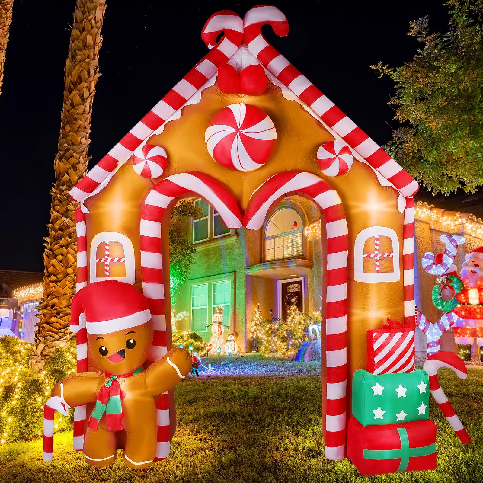 Amazon.com: Lenwen 10 ft Christmas Inflatable Gingerbread House Archway ...