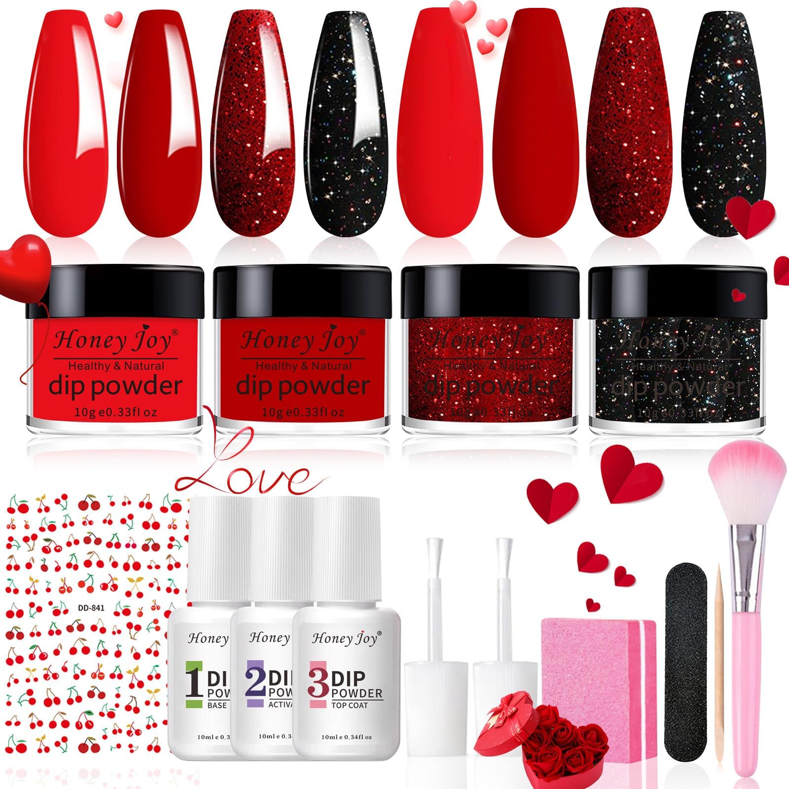 Amazon.com: Honey Joy Dip Powder Nail Kit Starter,4 Colors Deep Red ...