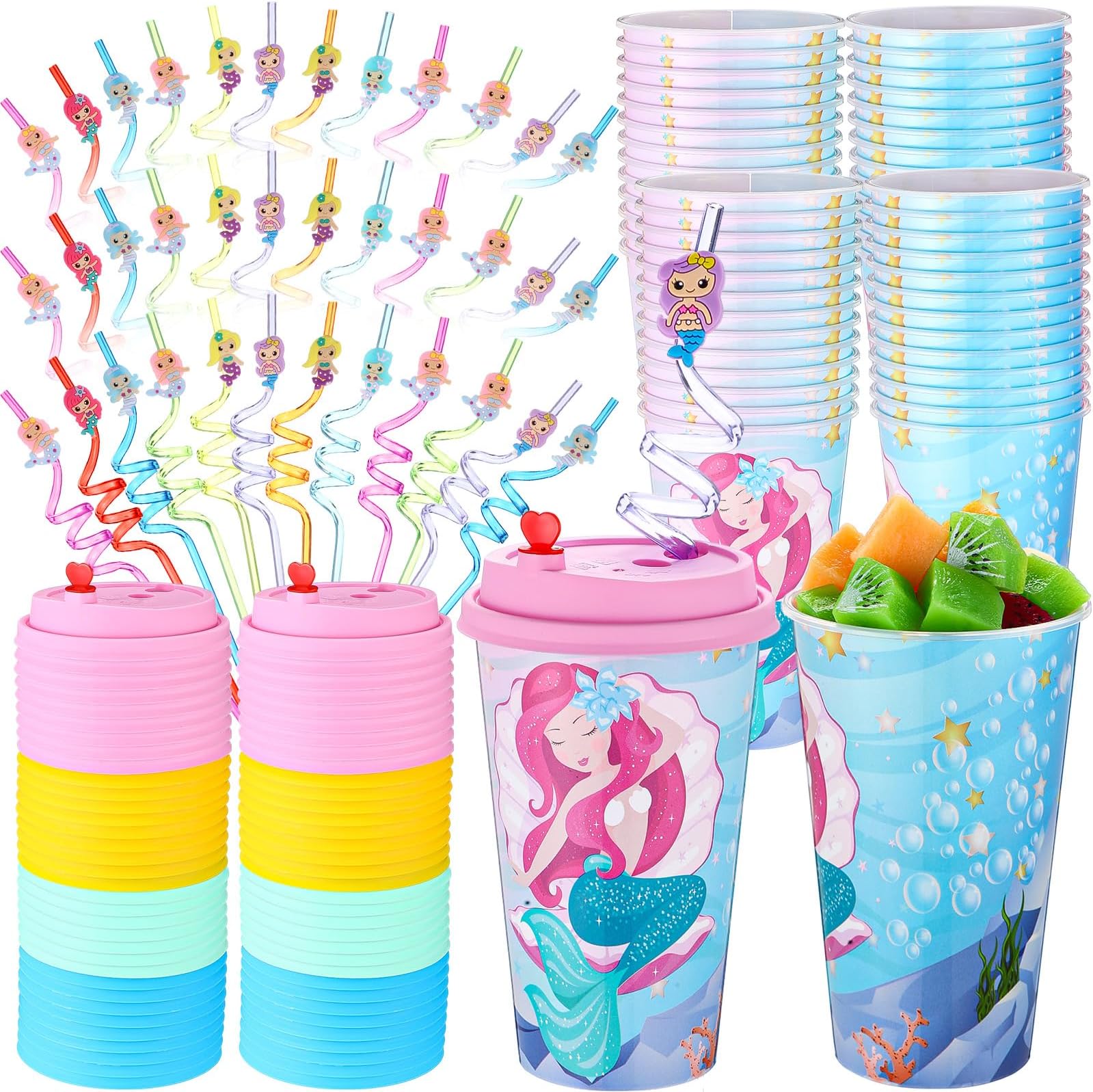 Amazon.com | Sliner Mermaid Tumblers with Lids and Straws, Mermaid Cups ...