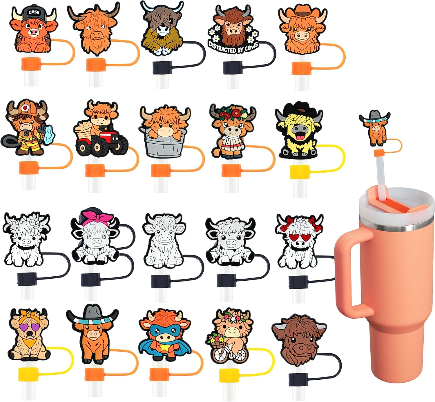 Amazon.com: 20PCS Straw Covers for Stanley Cup, 10mm Highland Cow Straw ...