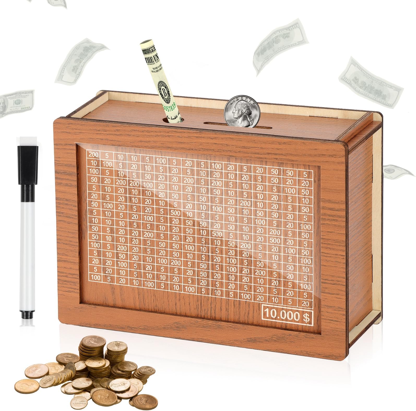 Amazon.com: Cash Vault Wooden Savings Box,$10000 Wooden Cash Saver ...