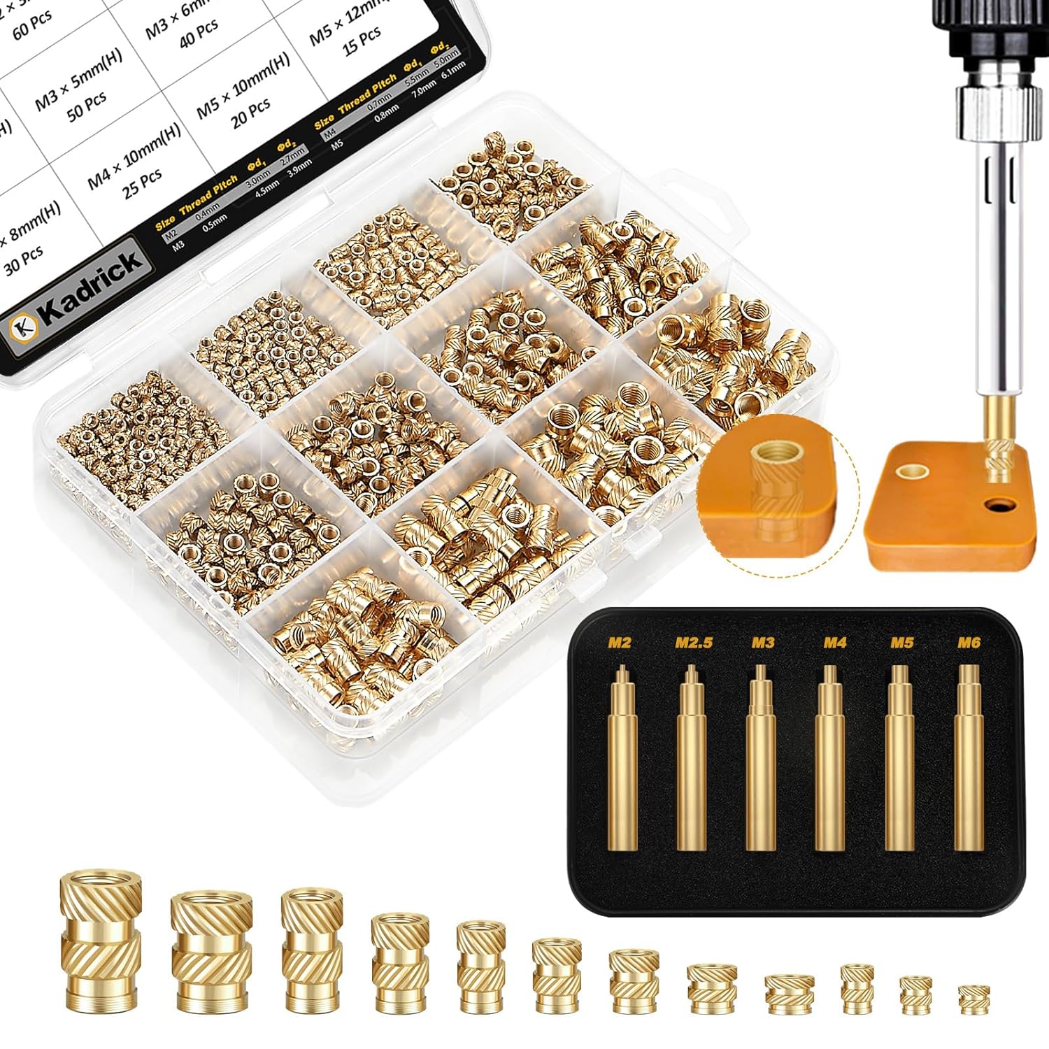 Kadrick 520Pcs M2 M3 M4 M5 Threaded Inserts Assortment Kit + Heat Set ...