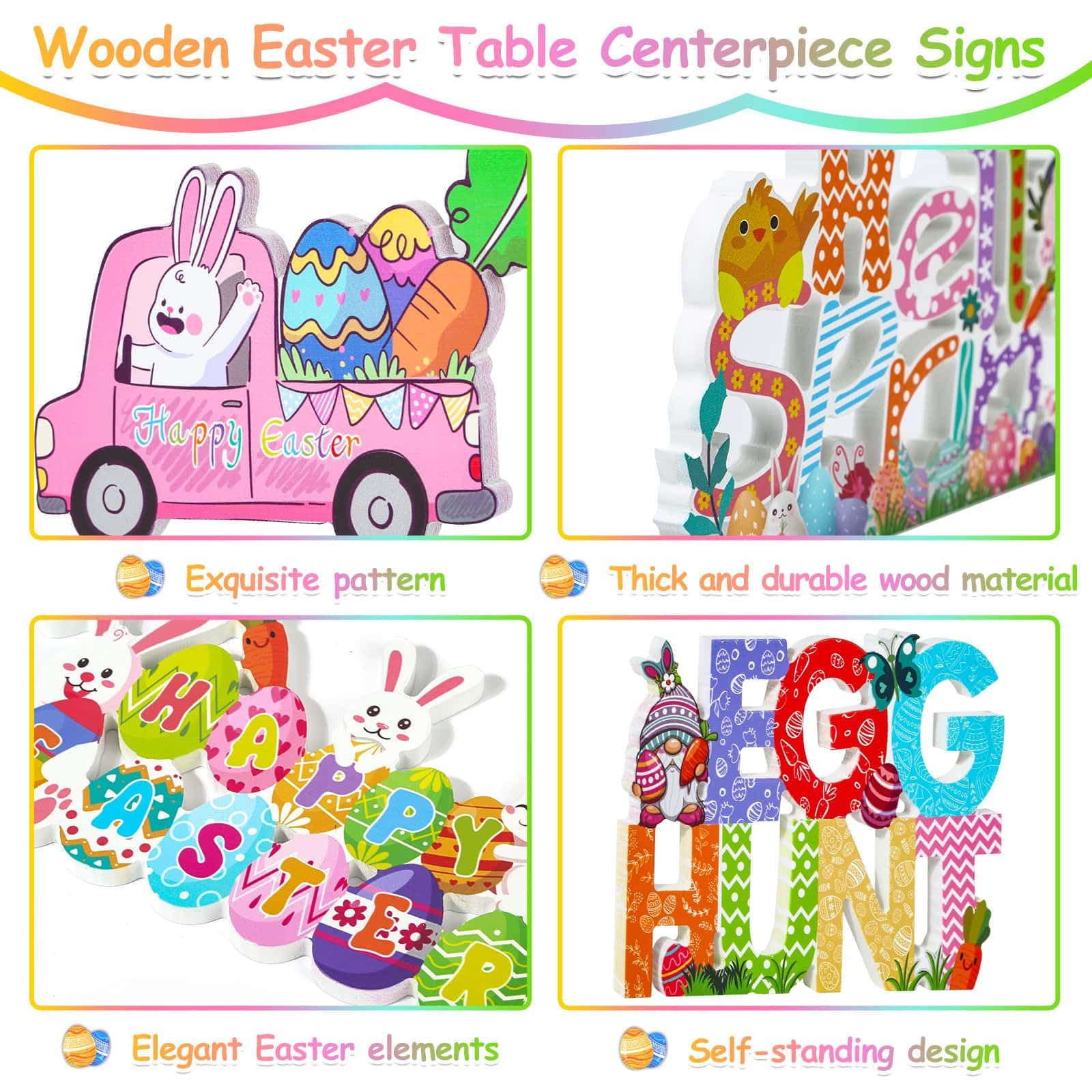 Snapklik.com : 4Pcs Easter Table Decoration Signs Large Wooden Spring ...