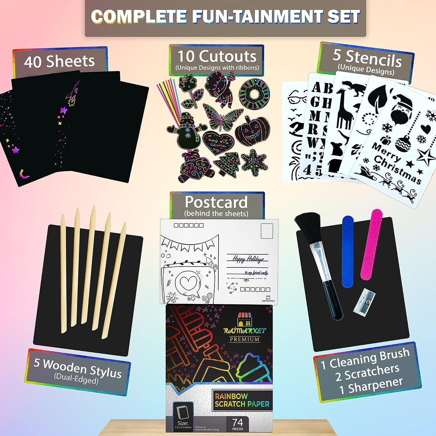 Rainbow Scratch Products (papel rasgado y recortes (74 piezas) – Yaxa ...