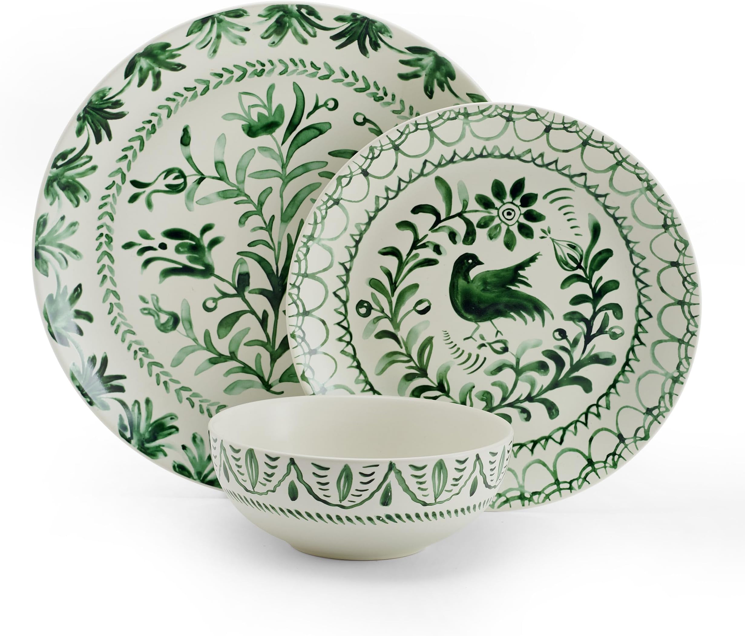 Amazon.com | Fitz and Floyd Sicily Green 12 Piece Dinnerware Plate Bowl ...