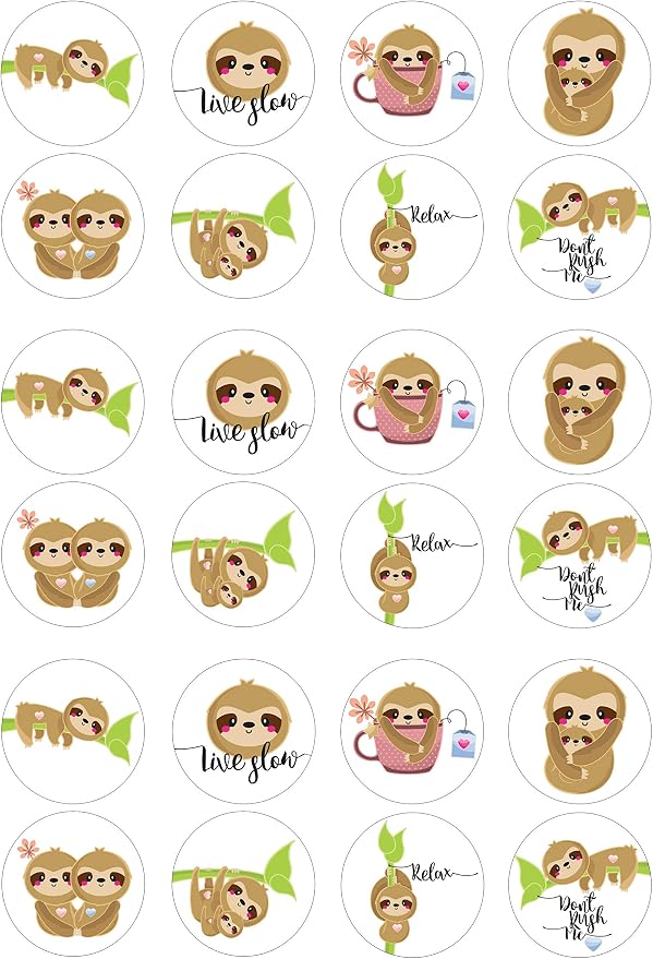 24 Sloths D1 edible Wafer Card rice paper pre cut Cupcake Toppers Cake ...