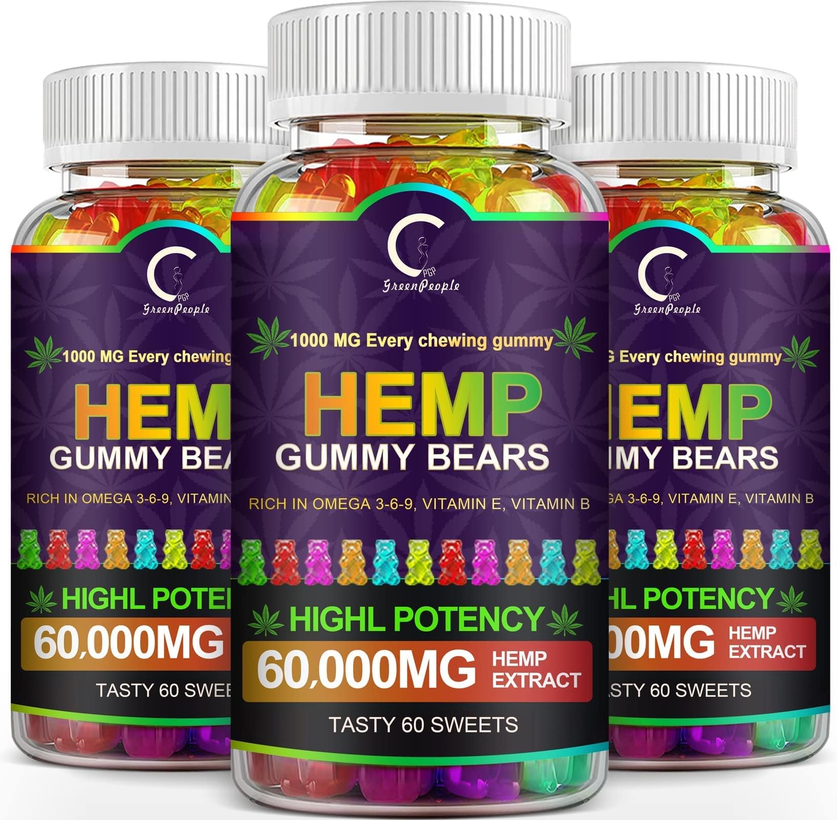 Amazon.com: GPGP Greenpeople (3 Pack) Hemp Gummies 60,000mg Extra ...