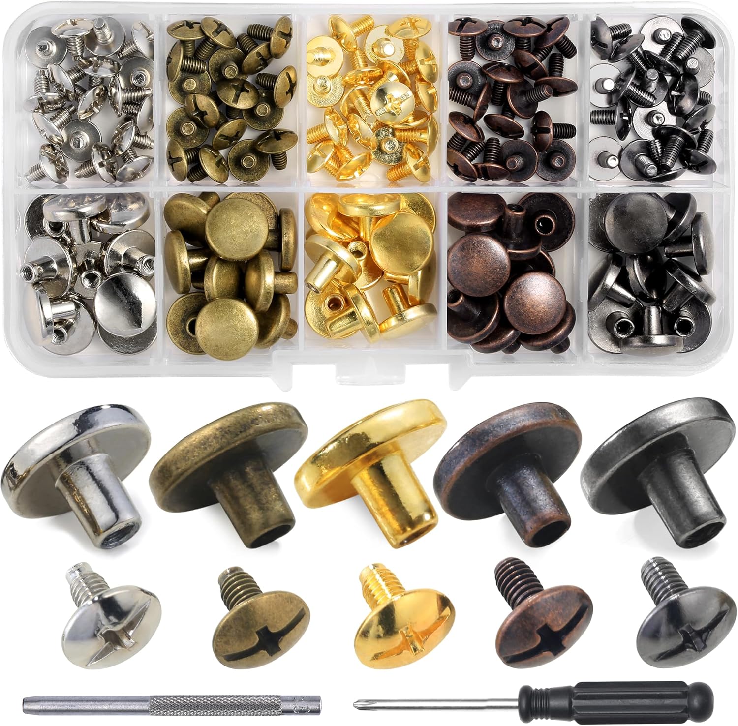 Amazon.com: YORANYO 50Sets Chicago Screws Leather Rivets Assorted Screw ...