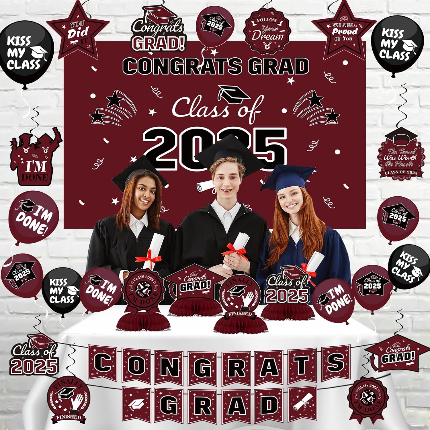 Amazon.com: JOYHAPISTAR Graduation Decorations 2025 Maroon - Backdrop ...