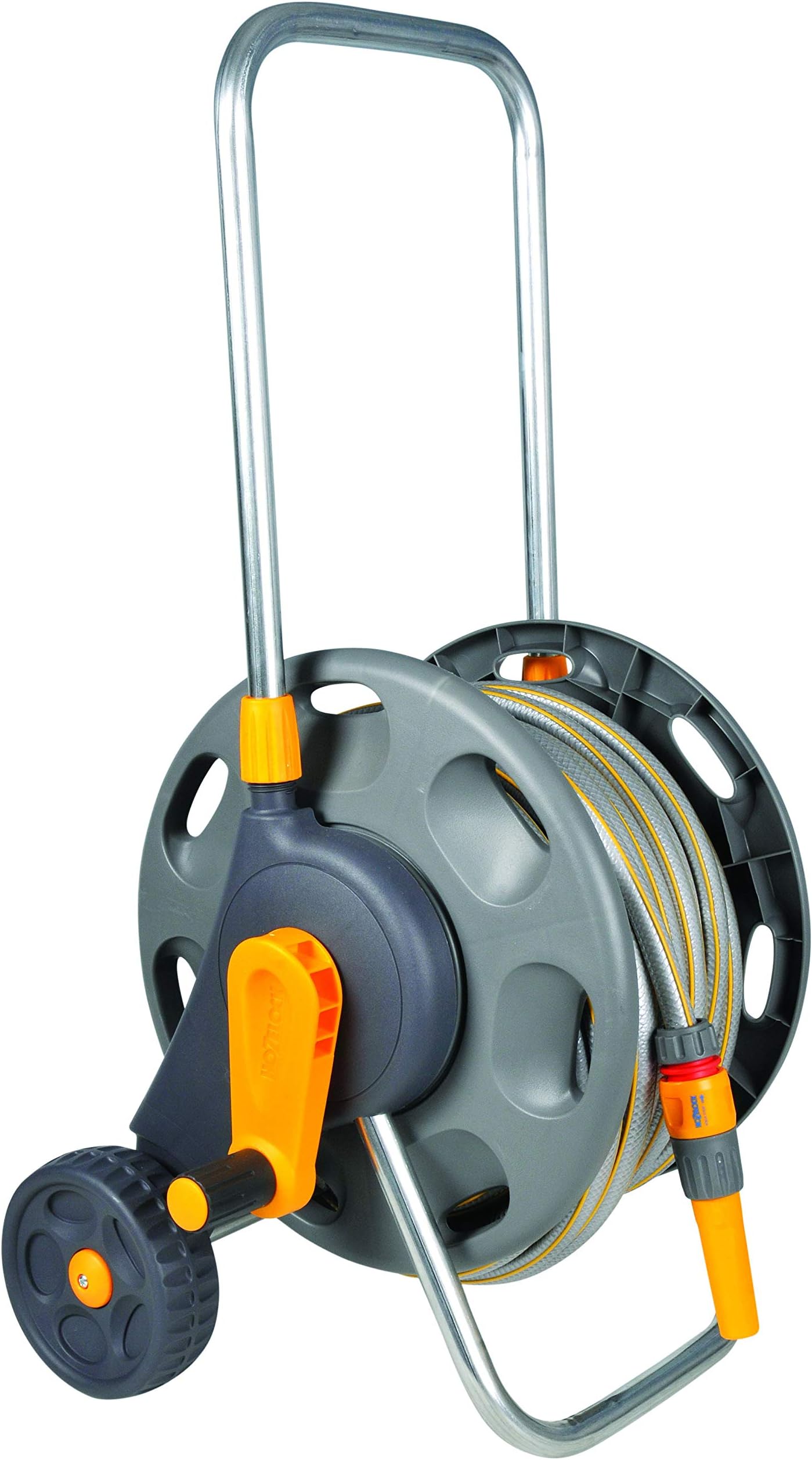 Hozelock Hose Trolley 20m, Orange - Durable Plastic, 5.25kg, 2 Wheels ...
