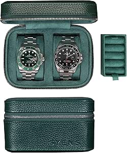 Amazon.com: 2 Watch Travel box Real Top-grain Leather Two Watch Roll ...