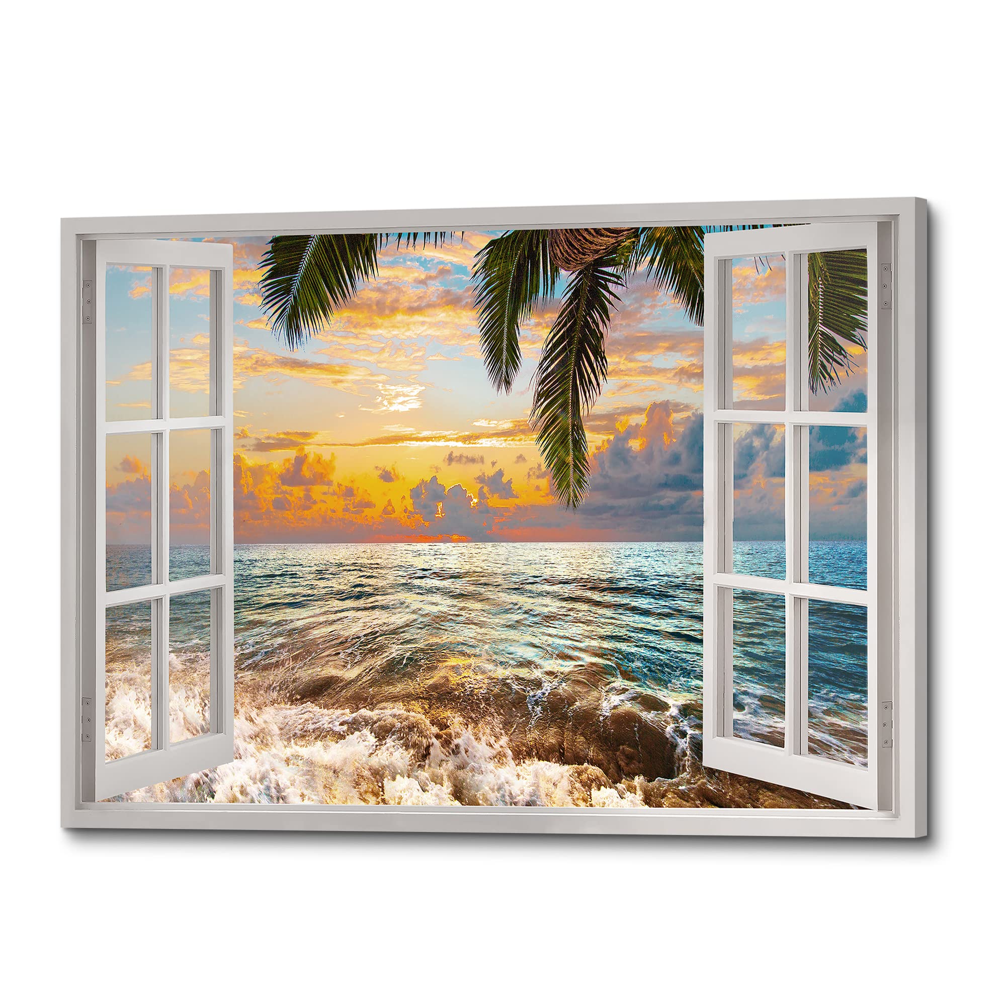 Ocean Open Window Wall Art: Nature Large Beach Office Canvas Prints Sea ...