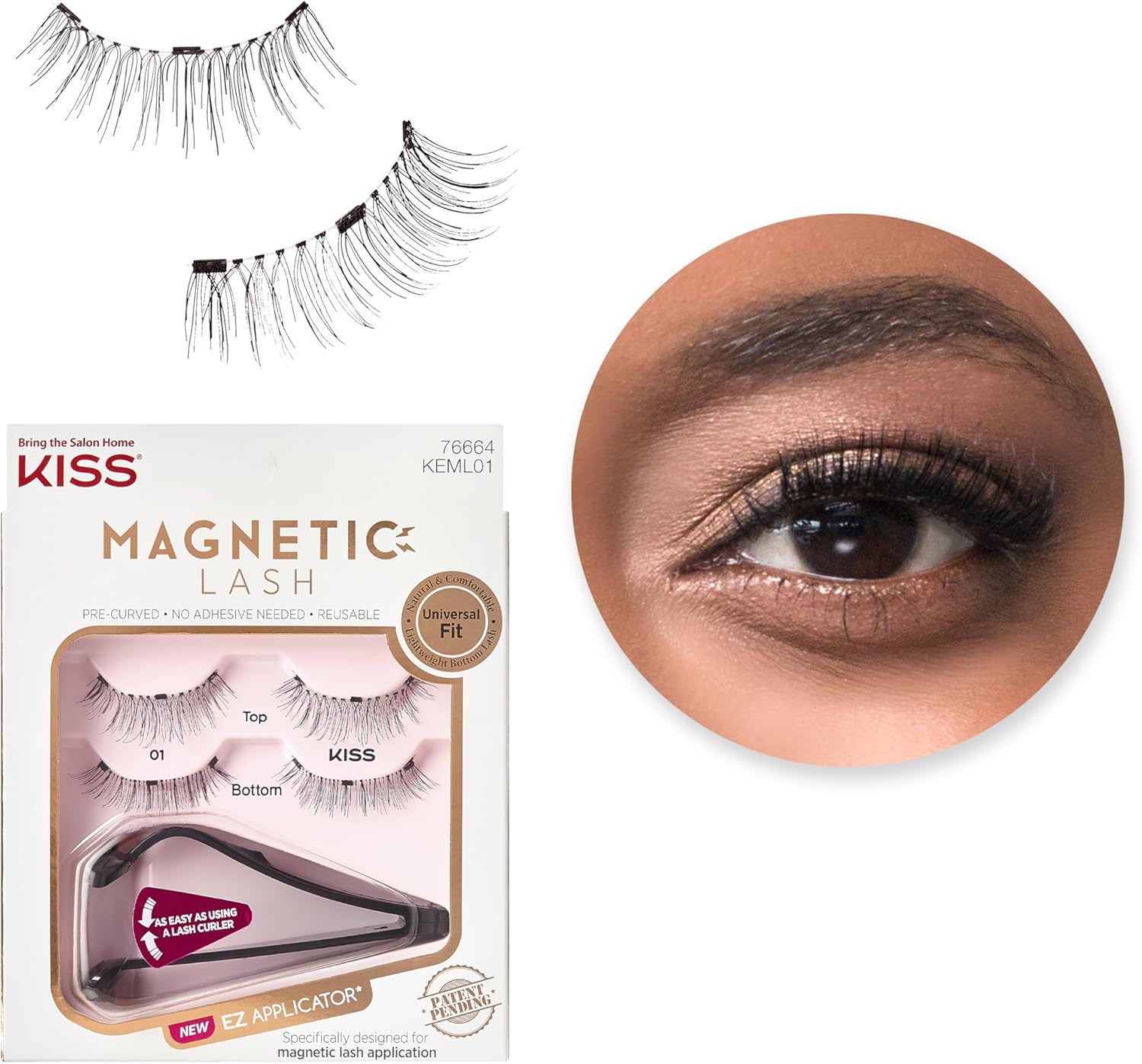 KISS Magnetic Lash 01, Synthetic False Eyelashes with Magnets Under and ...