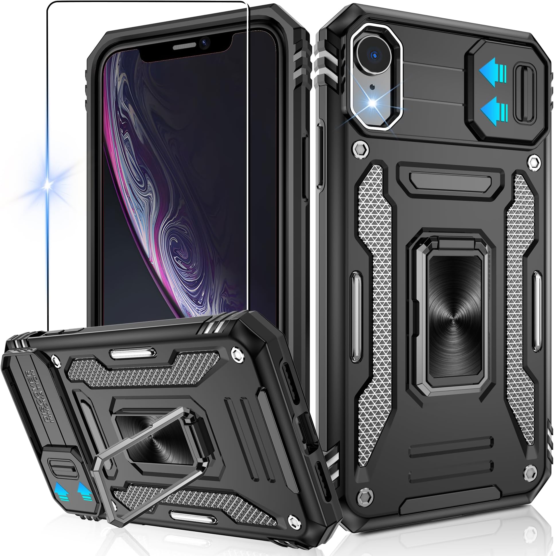 Jshru for iPhone XR Case with Screen Protector and Slide Camera Cover ...