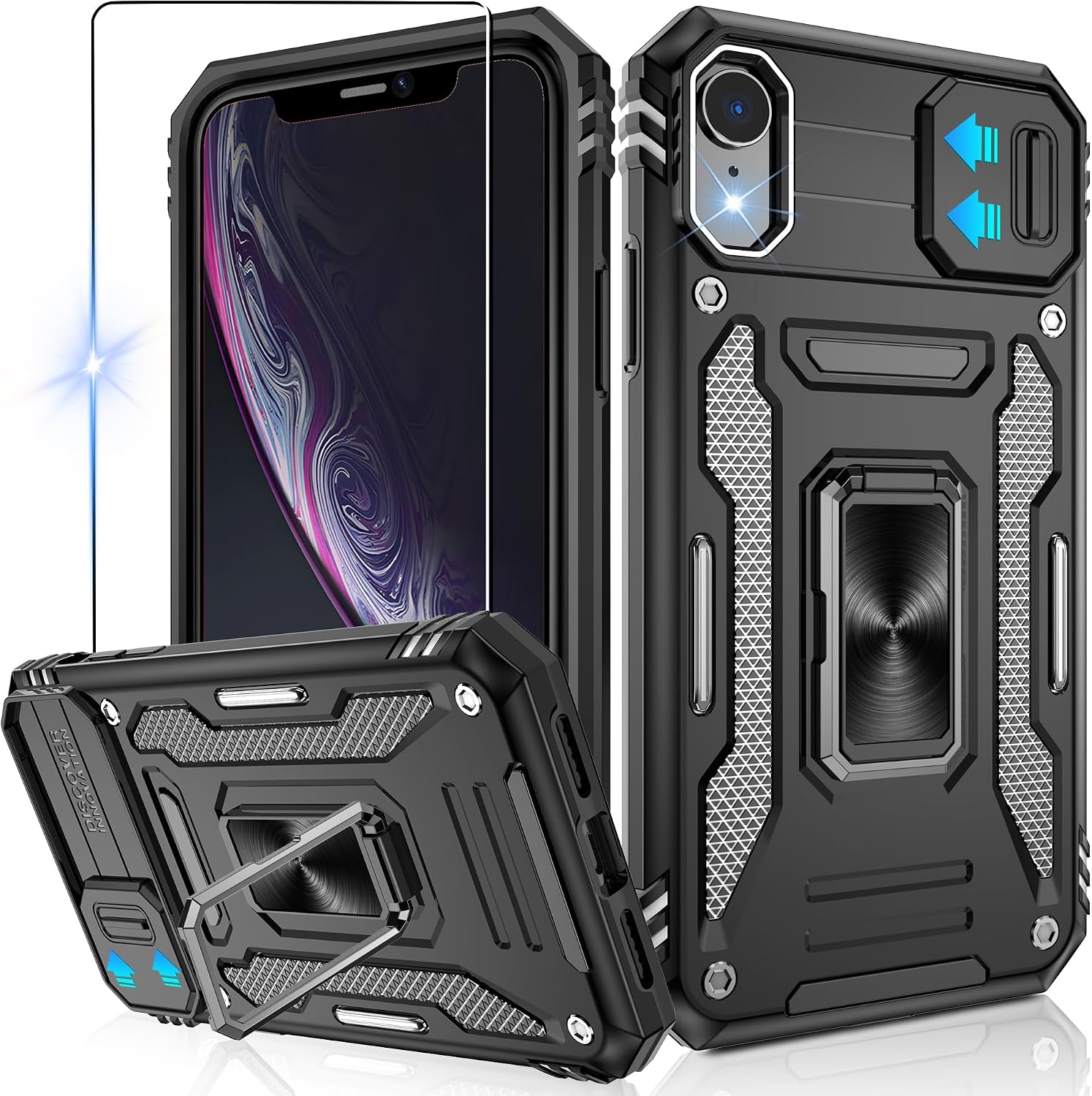 Jshru for iPhone XR Case with Screen Protector and Slide Camera Cover ...