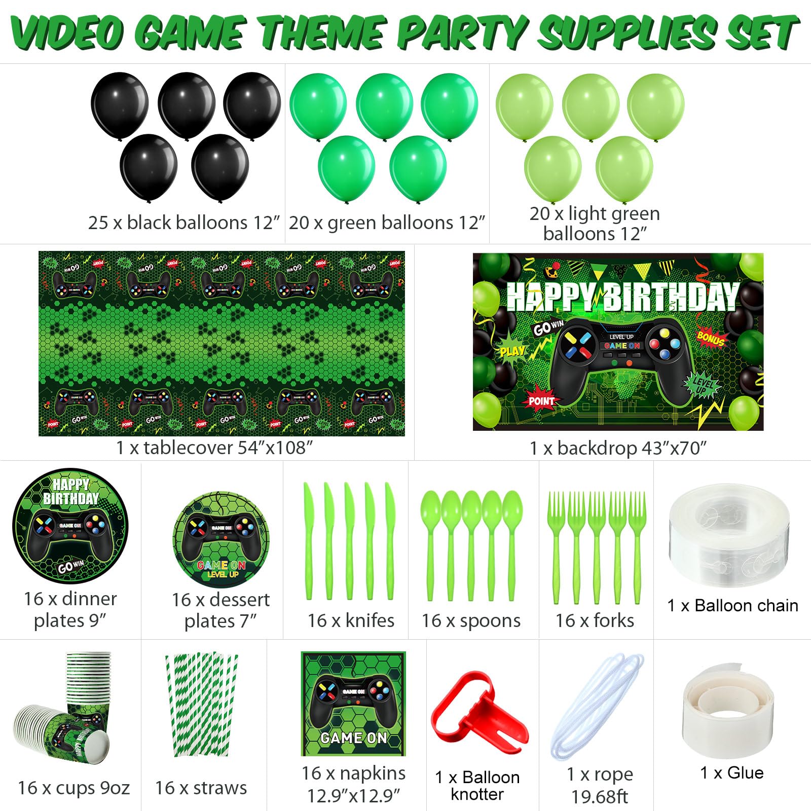 Snapklik.com : 152 Pieces Video Game Birthday Party Supplies Gamer ...