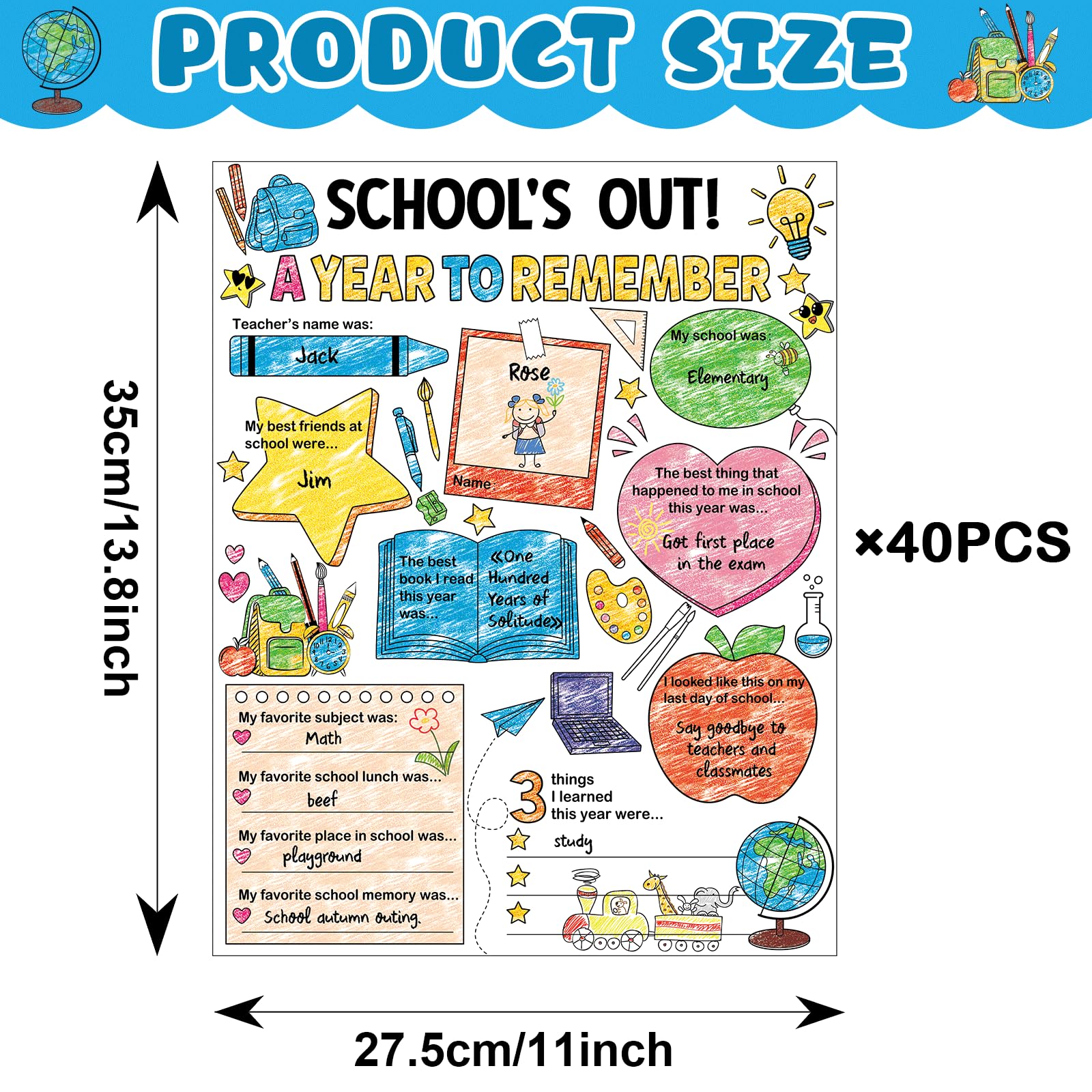Snapklik.com : 40Pcs Color Your Own Summer End Of School Year Classroom ...