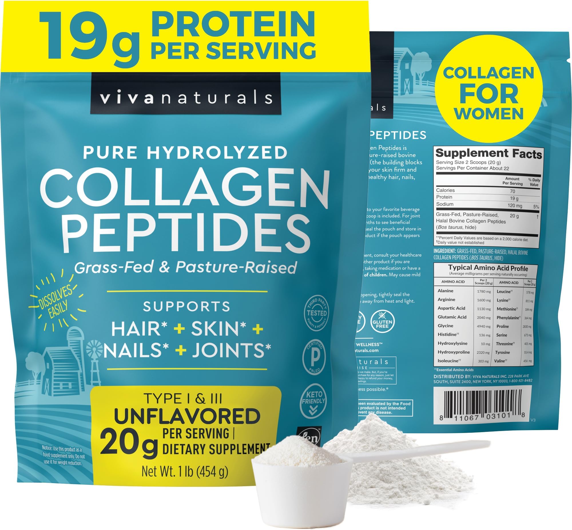 Amazon.com: Viva Naturals Hydrolyzed Collagen Peptides Powder - 1 Lb ...
