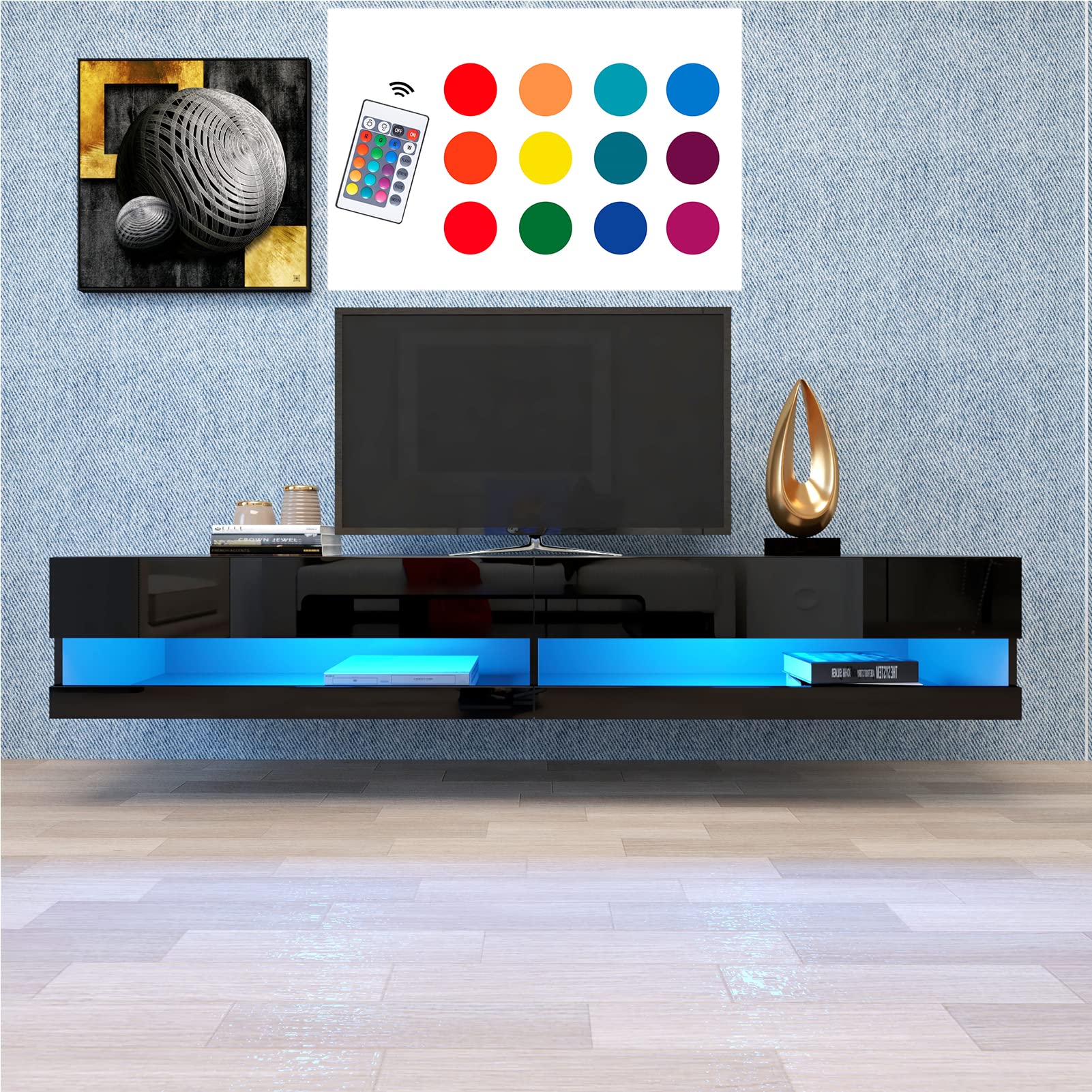 70 LED Floating TV Cabinet, Wall Mounted Modern TV Stand