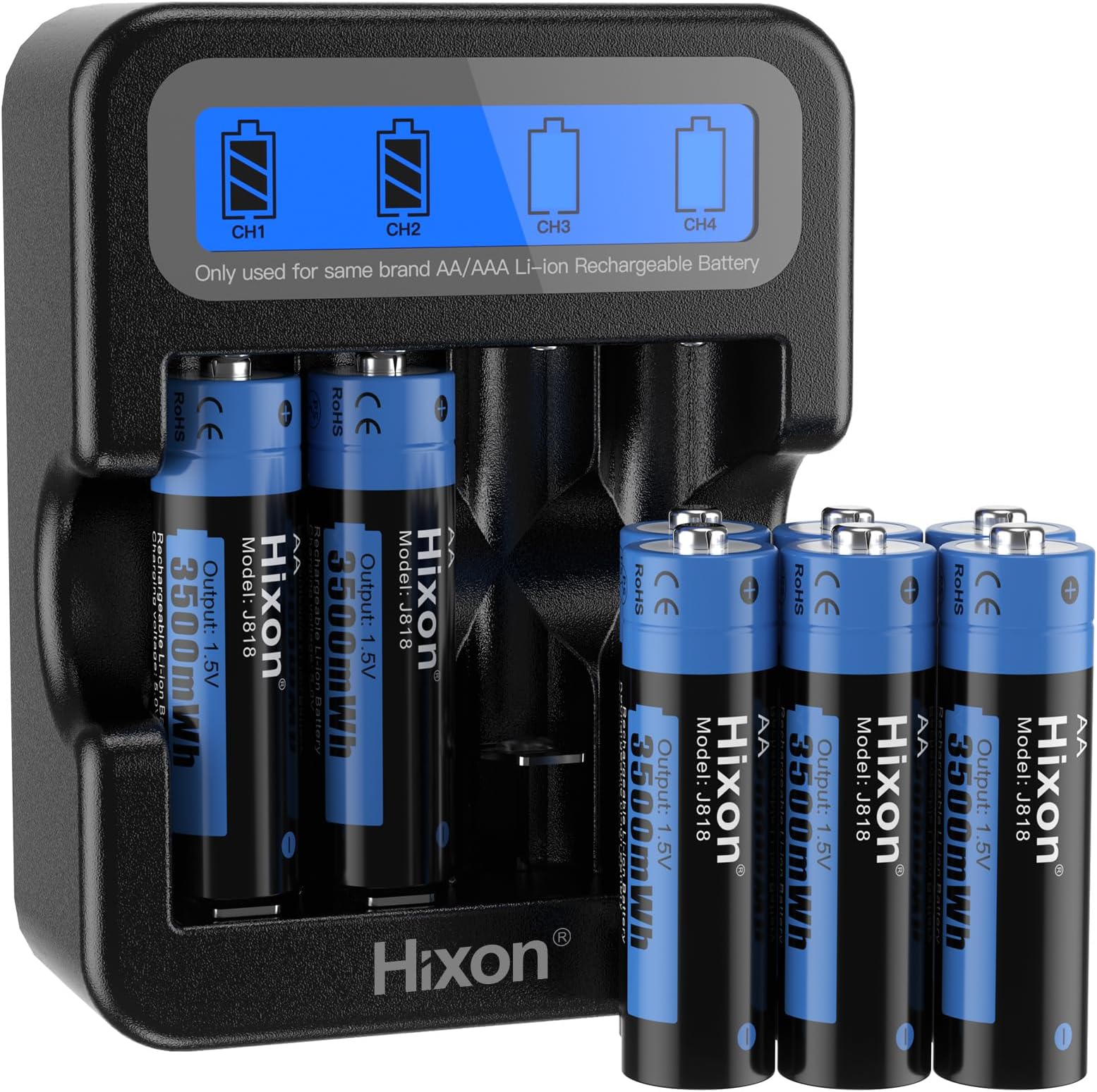 Hixon 1.5V AA Rechargeable Lithium-ion Battery 8pc with LCD charger ...