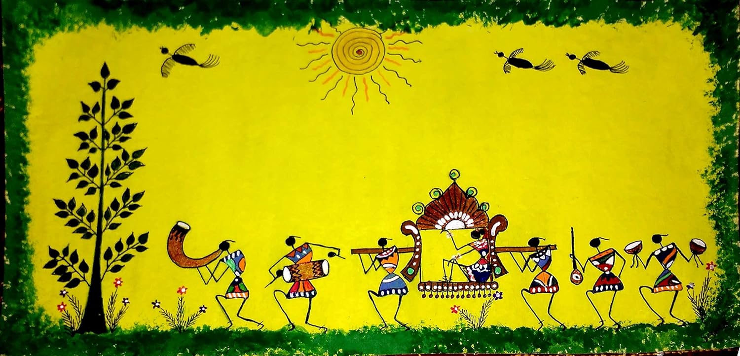 Warli painting -"marriage doli" on handmade paper : Amazon.in: Home ...