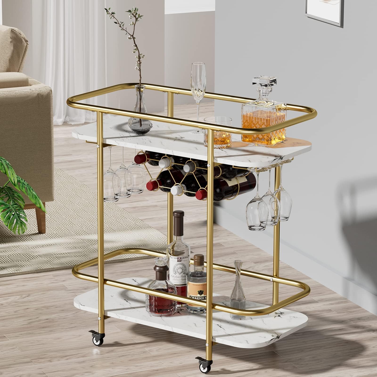 DAWNYIELD Chariot de Bar Mobile à 2 Niveaux Chariot de Service sur ...