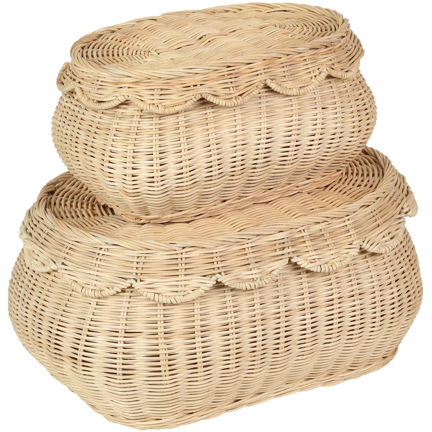 Amazon.com: 2Pcs Scalloped Baskets, Hand Woven Rattan Baskets with Lid ...