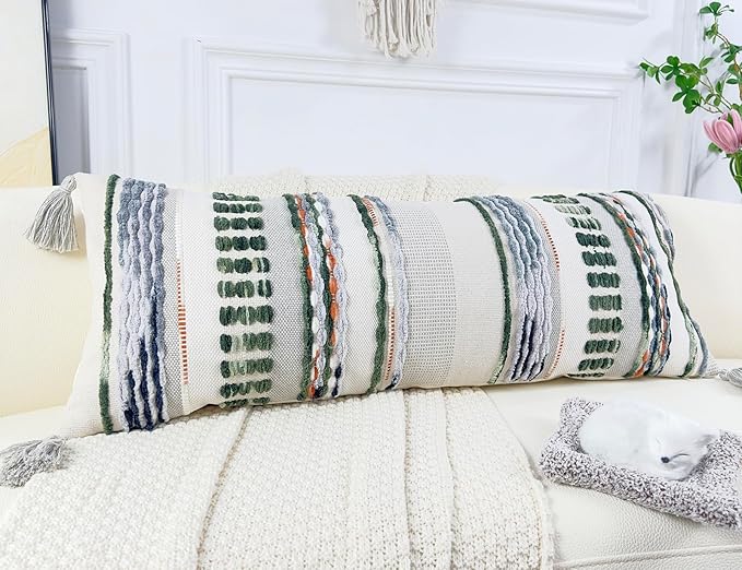 Amazon.com: NUYECY Chenille and Cotton Long Pillow for Bed, Striped ...