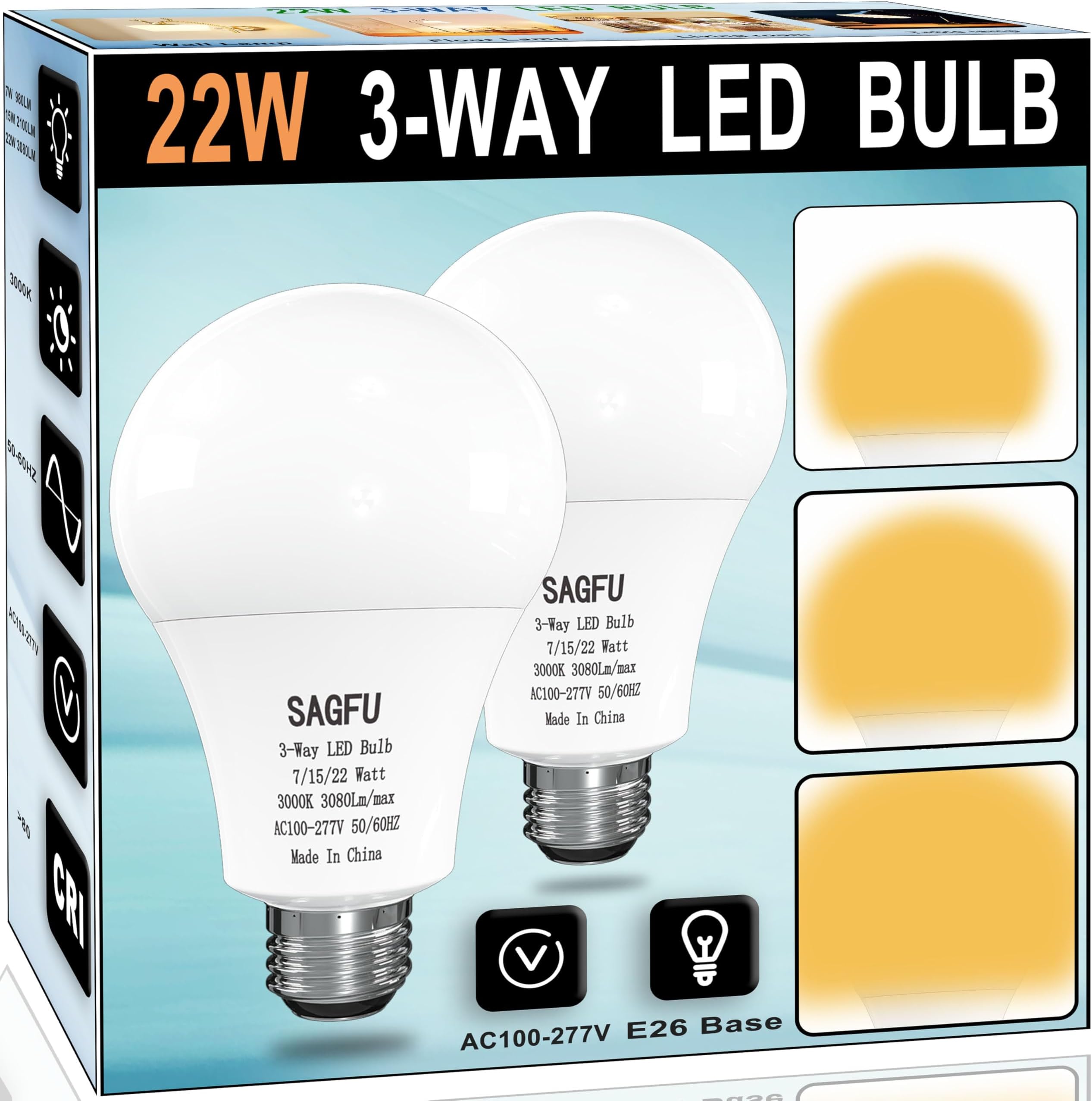 VVH Mogul Base 3-Way LED Light Bulb 10/20/30W,Replacement 3 Way ...